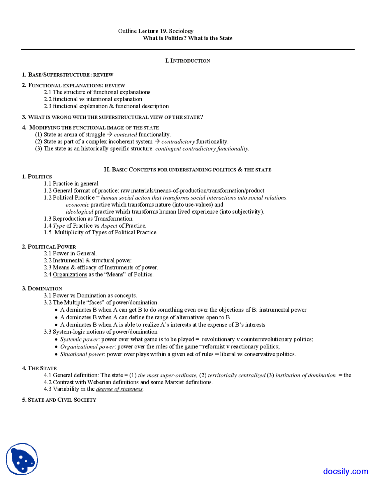 State And Politics Sociology Lecture Handouts Docsity