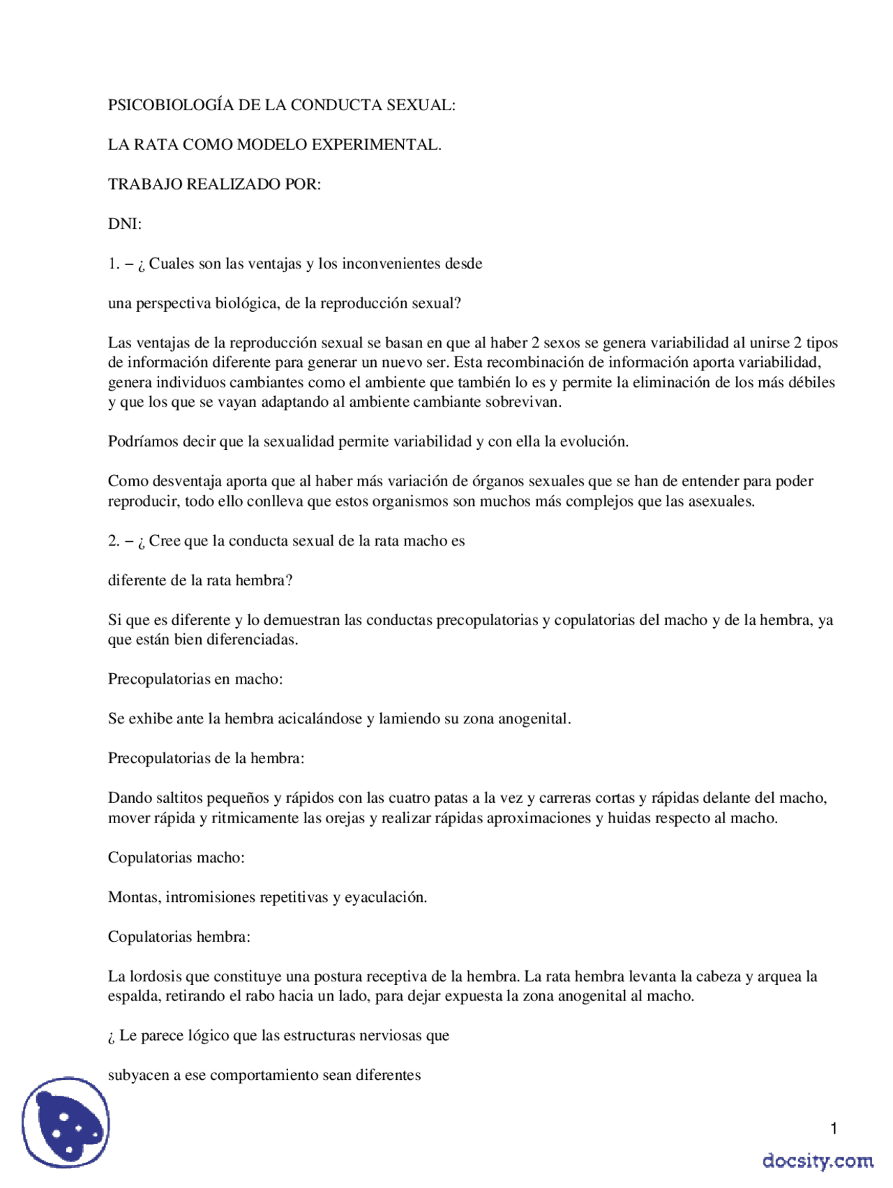 Psicobiología De La Conducta Sexual Prácticas Biología Botánica Y