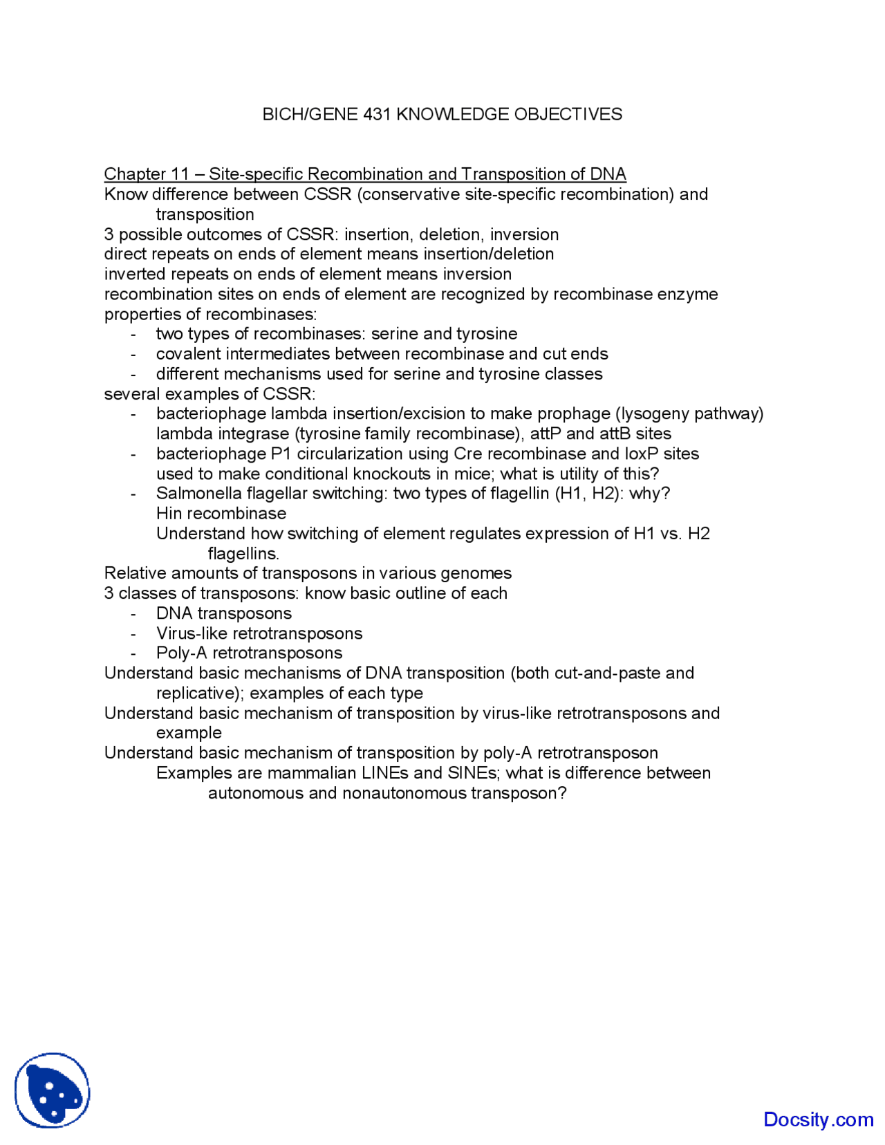 Site Specific Recombination And Transposition Of Dna Biochemistry