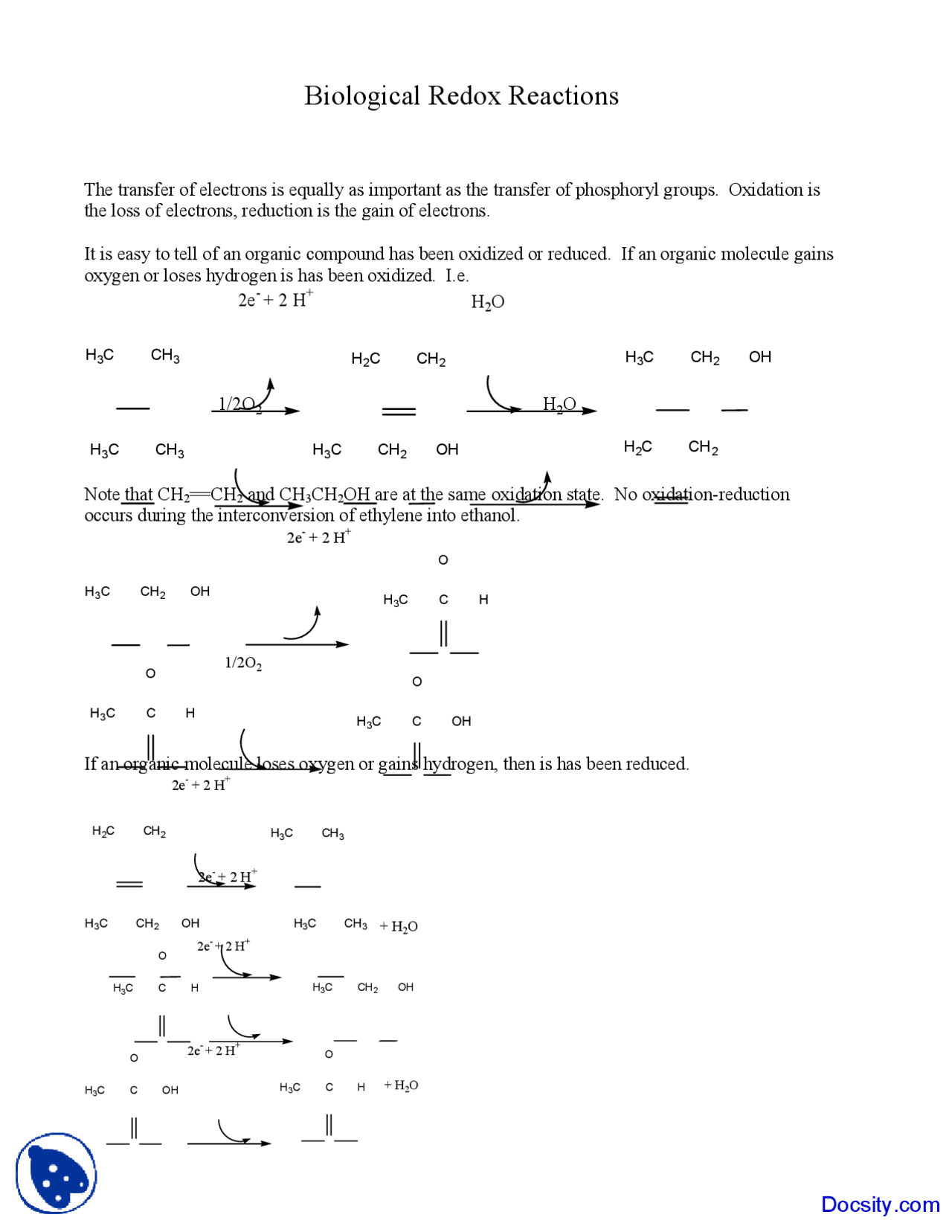 Biological Redox Reactions - Biochemistry - Lecture Notes | Study notes ...