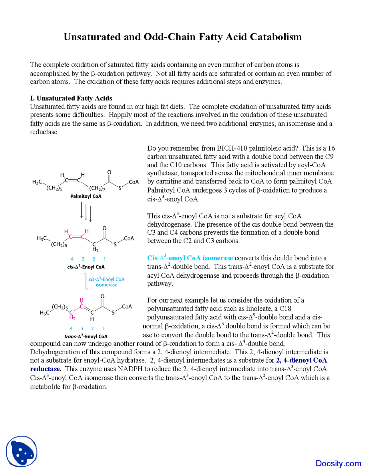 Unsaturated And Odd Chain Fatty Acid Catabolism Biochemistry