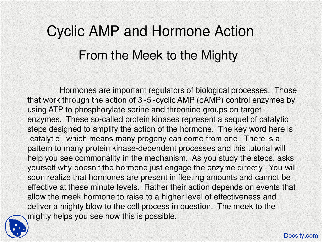 Cyclic AMP - Biochemistry - Lecture Slides - Docsity