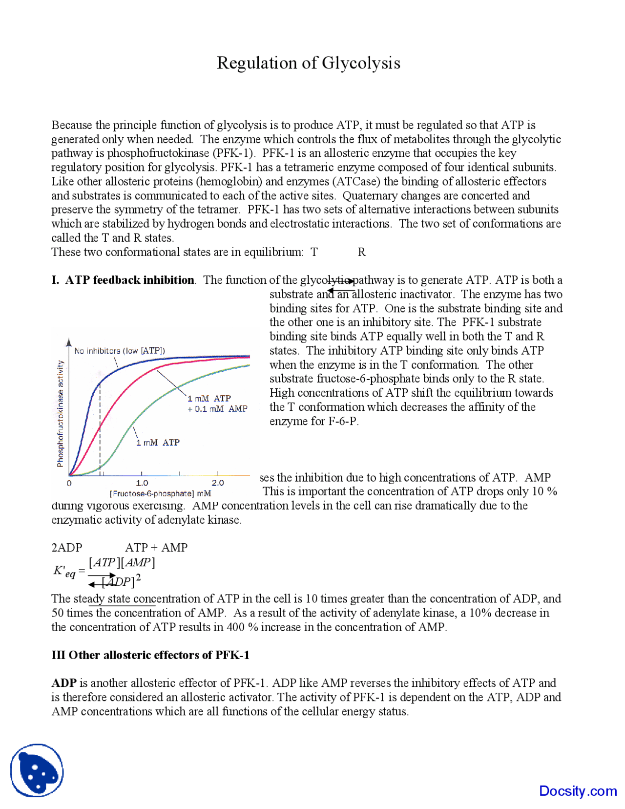 Regulation Of Glycolysis Biochemistry Lecture Notes Docsity