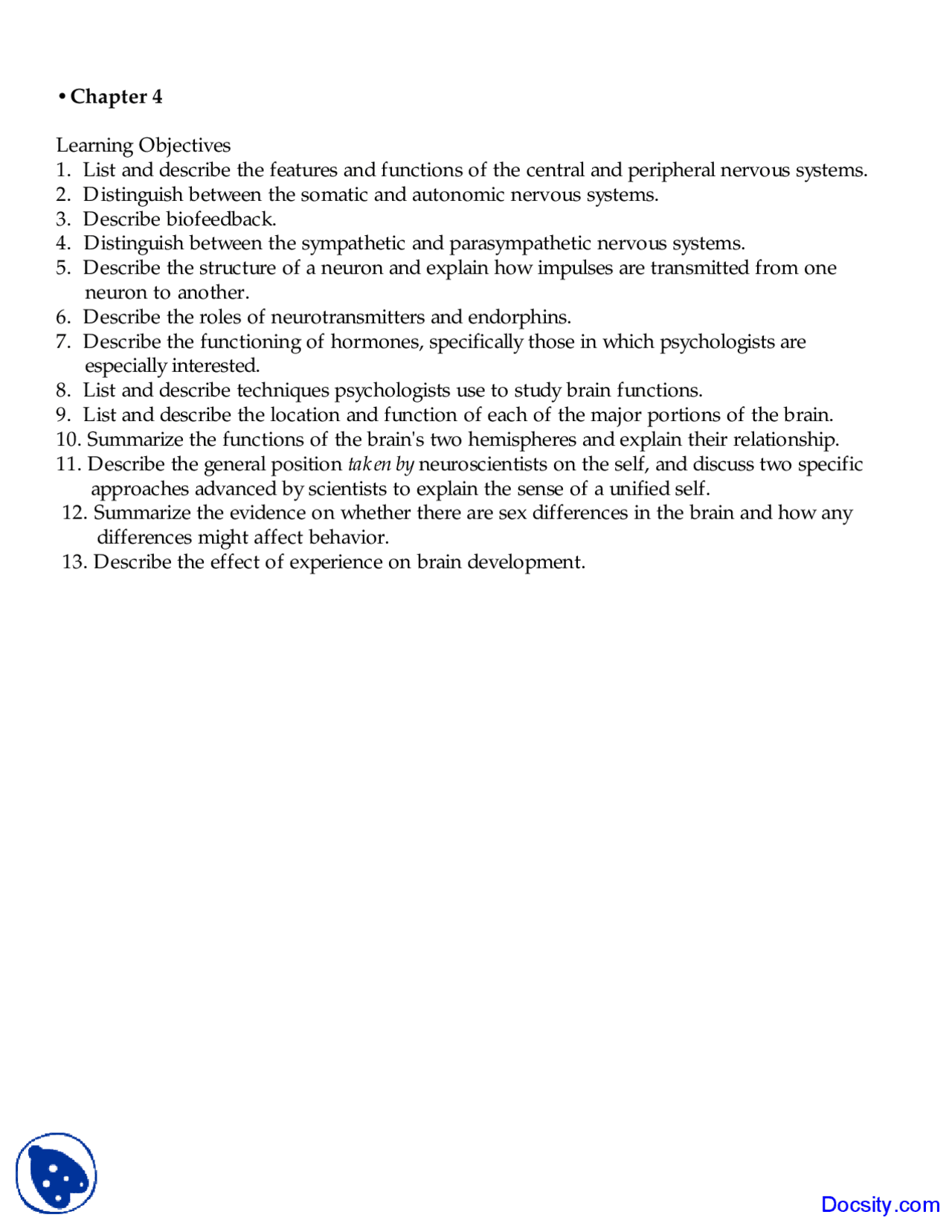 Central And Peripheral Nervous Systems Cognitive Psychology Quiz