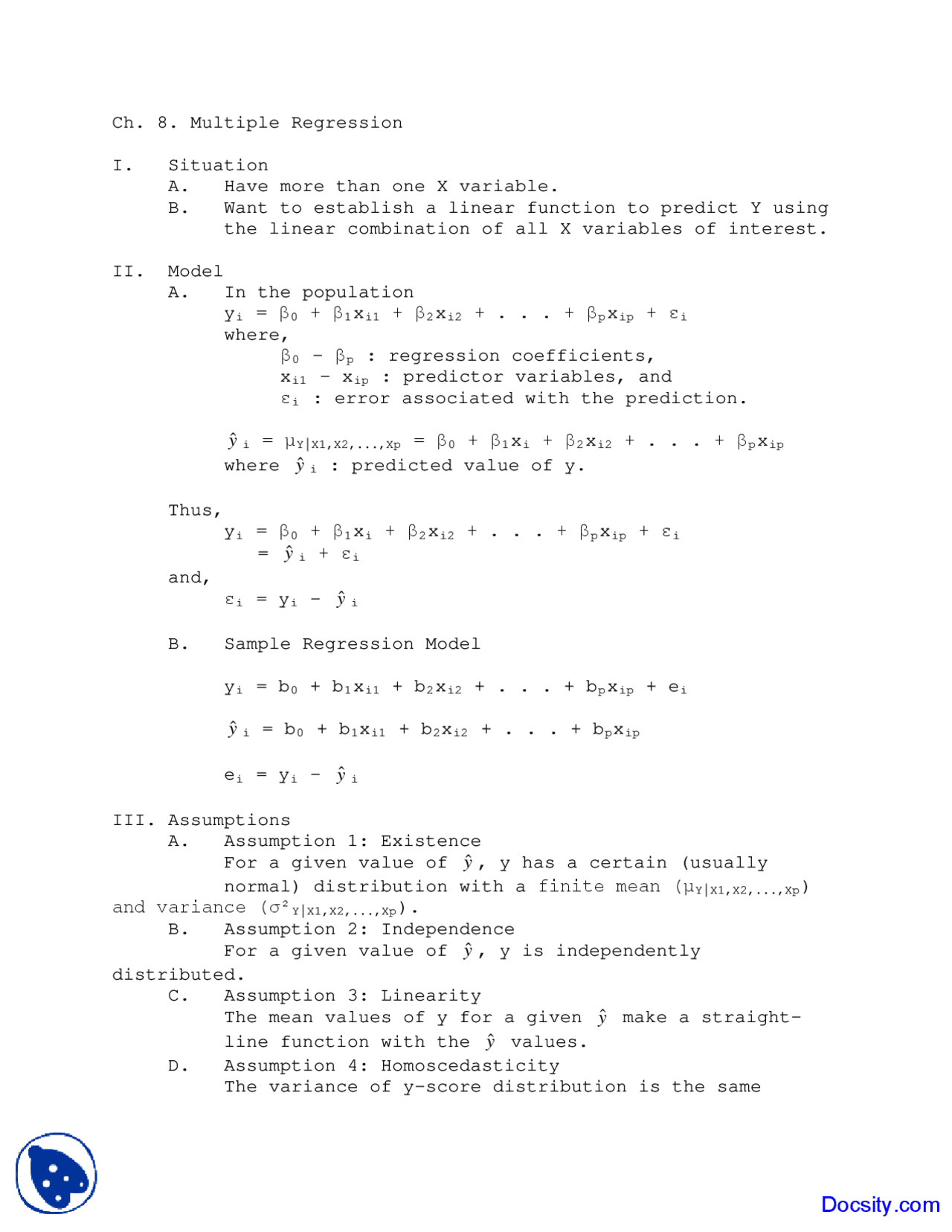Multiple Regression Basic Statistics For Behavioral Sciences Lecture Notes Docsity