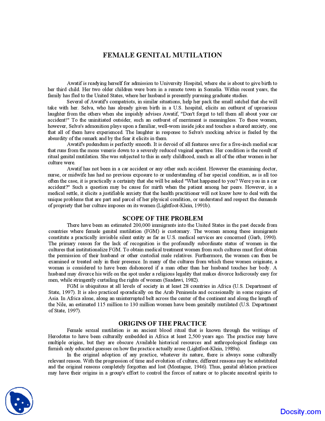 Female Genital Mutilation - Psychosexual Adjustment - Lecture Notes ...