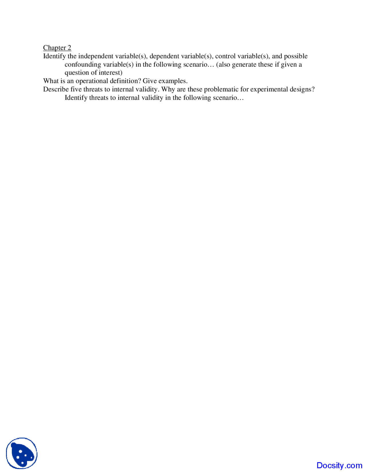 Independent Variable Cognitive Processes Quiz Docsity