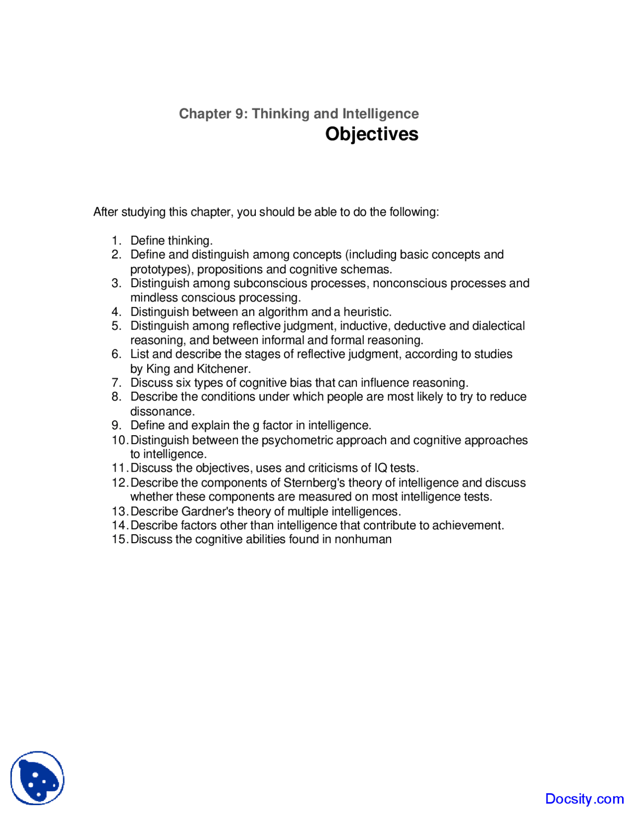 Thinking And Intelligence Cognitive Psychology Quiz Docsity