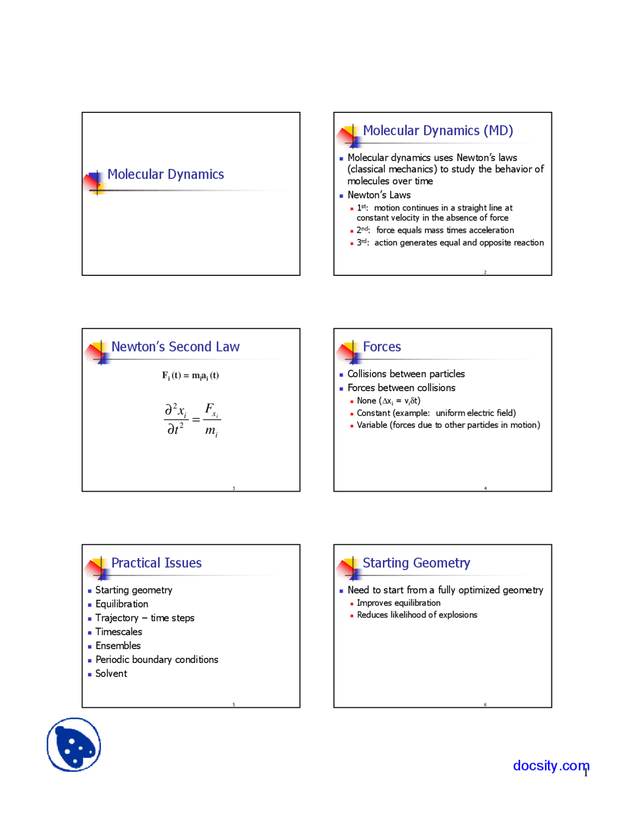 Molecular Dynamics Chemical Modeling Lecture Slides Docsity