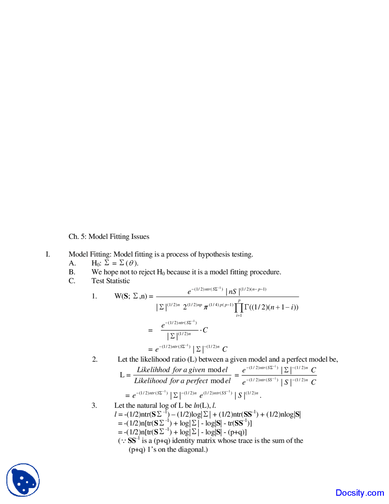 Model Fitting Issues Cognitive Psychology Lecture Notes Docsity