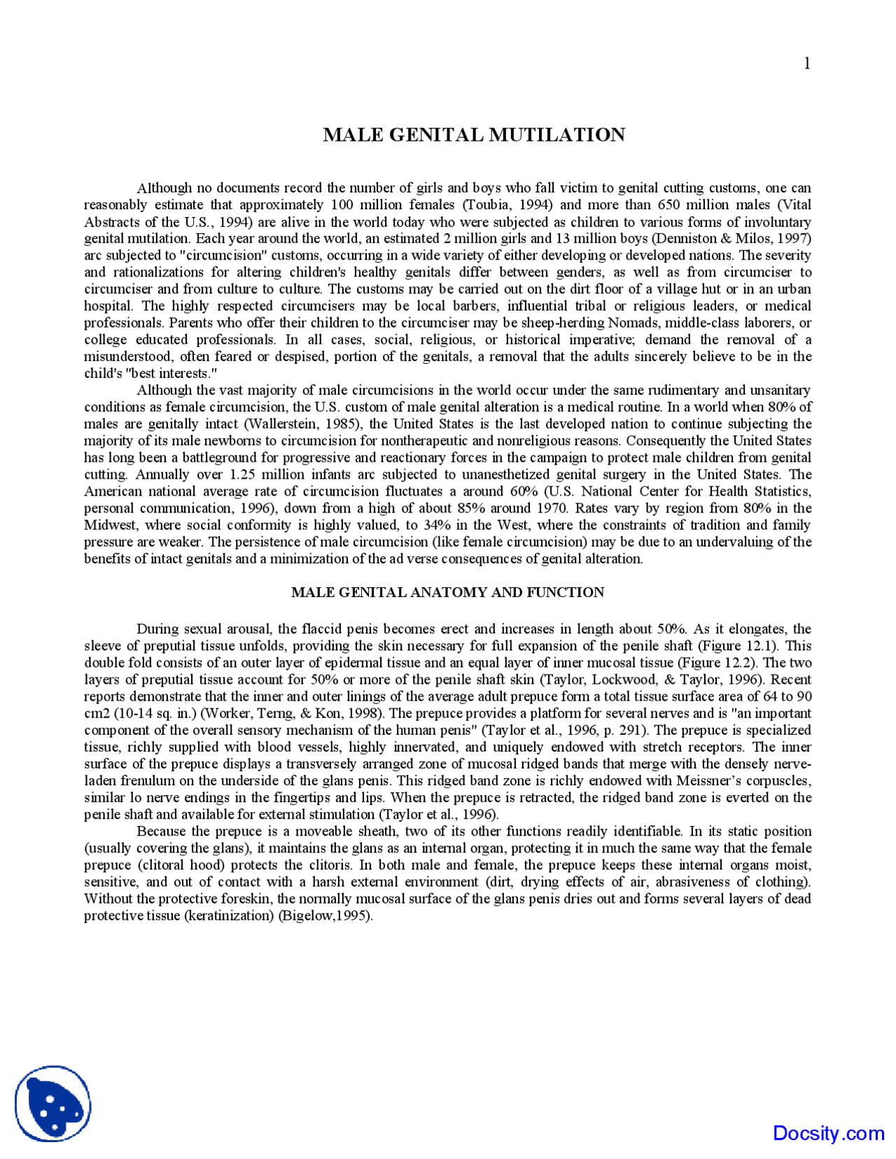 Male Genital Mutilation - Psychosexual Adjustment - Lecture Notes ...