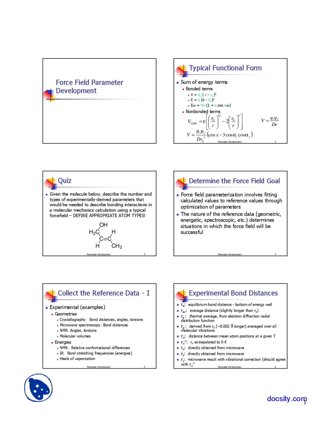 Parameterization Chemical Modeling Lecture Slides Docsity