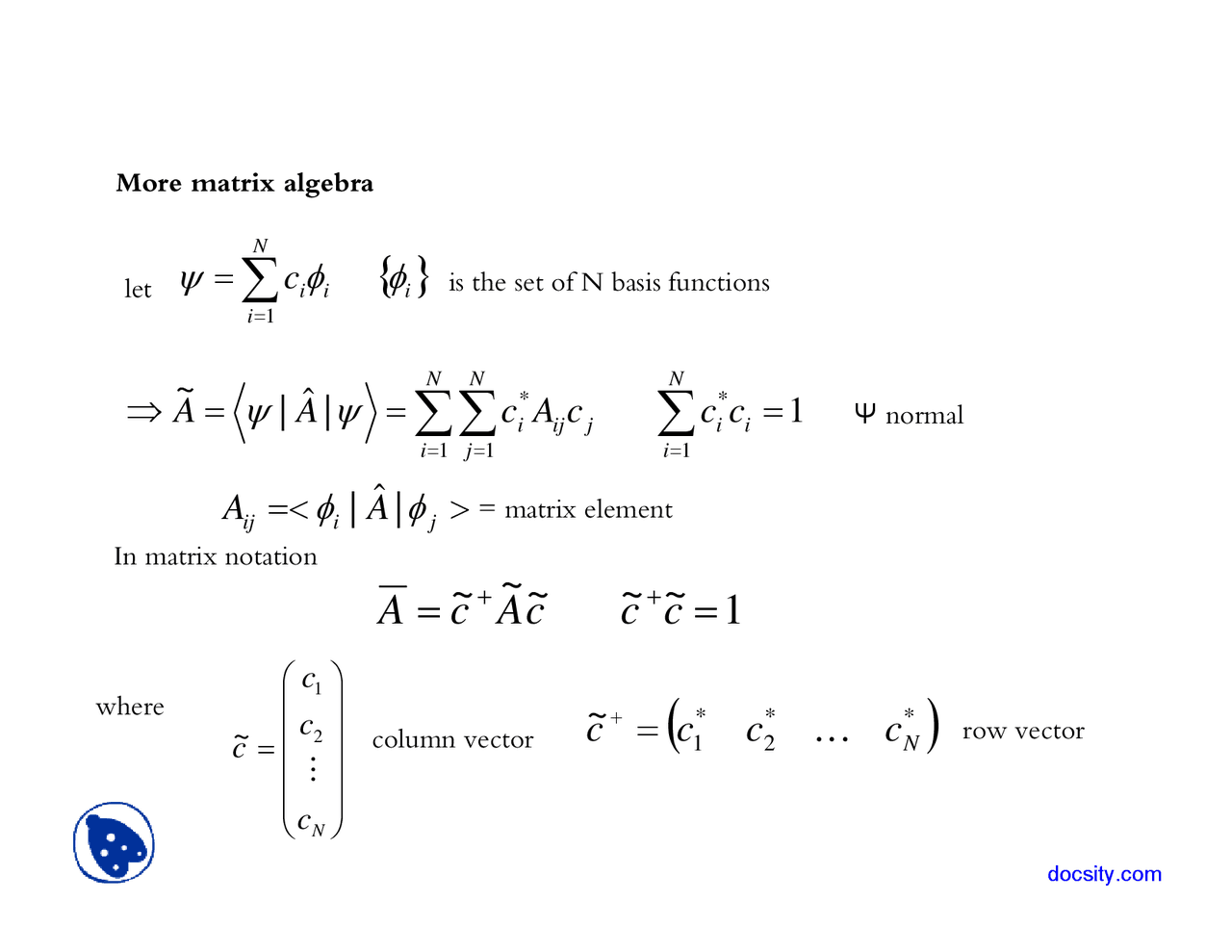 Matrix Algebra - Advanced Quantum Chemistry and Spectroscopy - Lecture ...