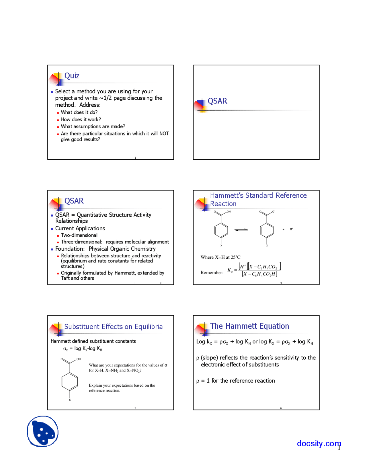 Quantitative Structure Activity Chemical Modeling Lecture Slides