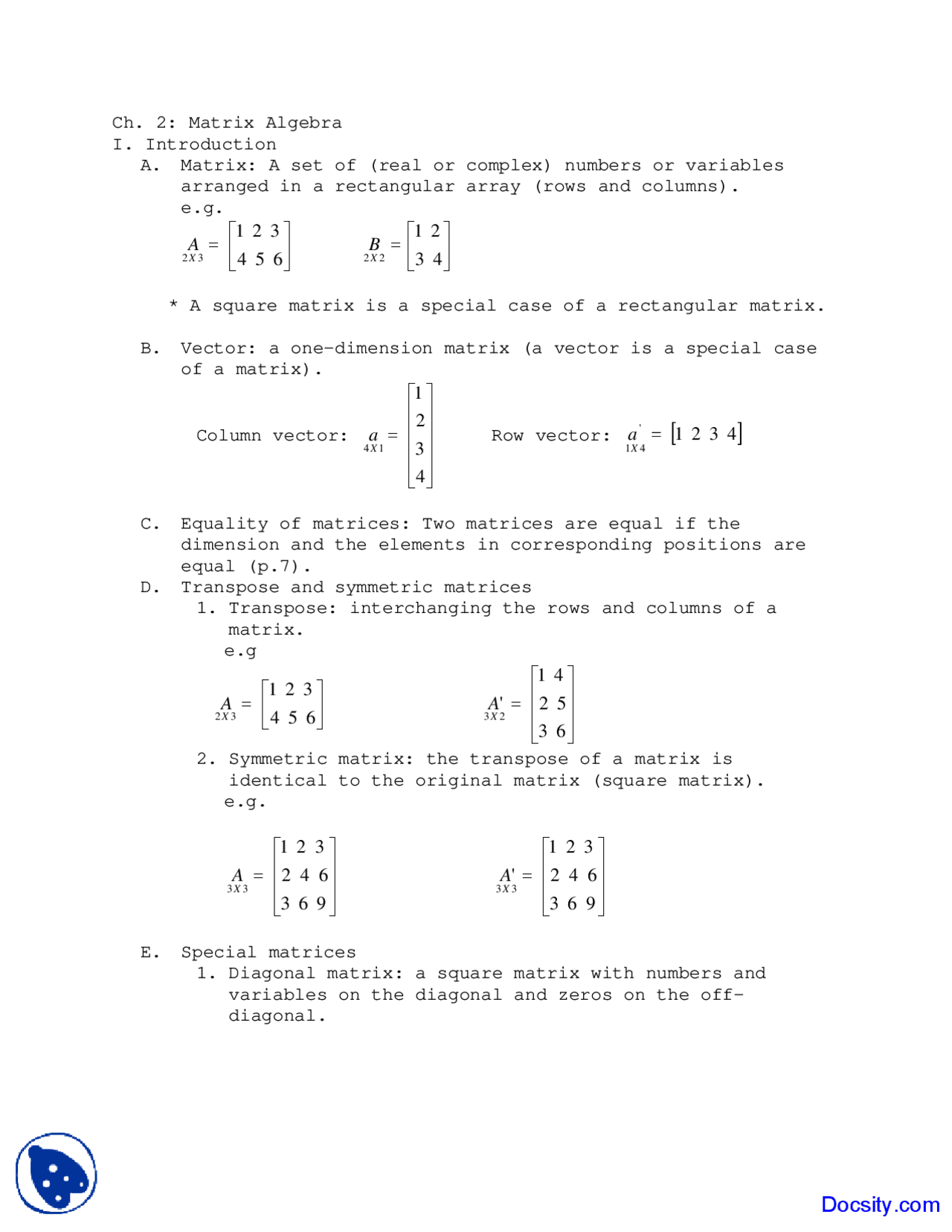 Matrix Algebra Basic Statistics For Behavioral Sciences Lecture