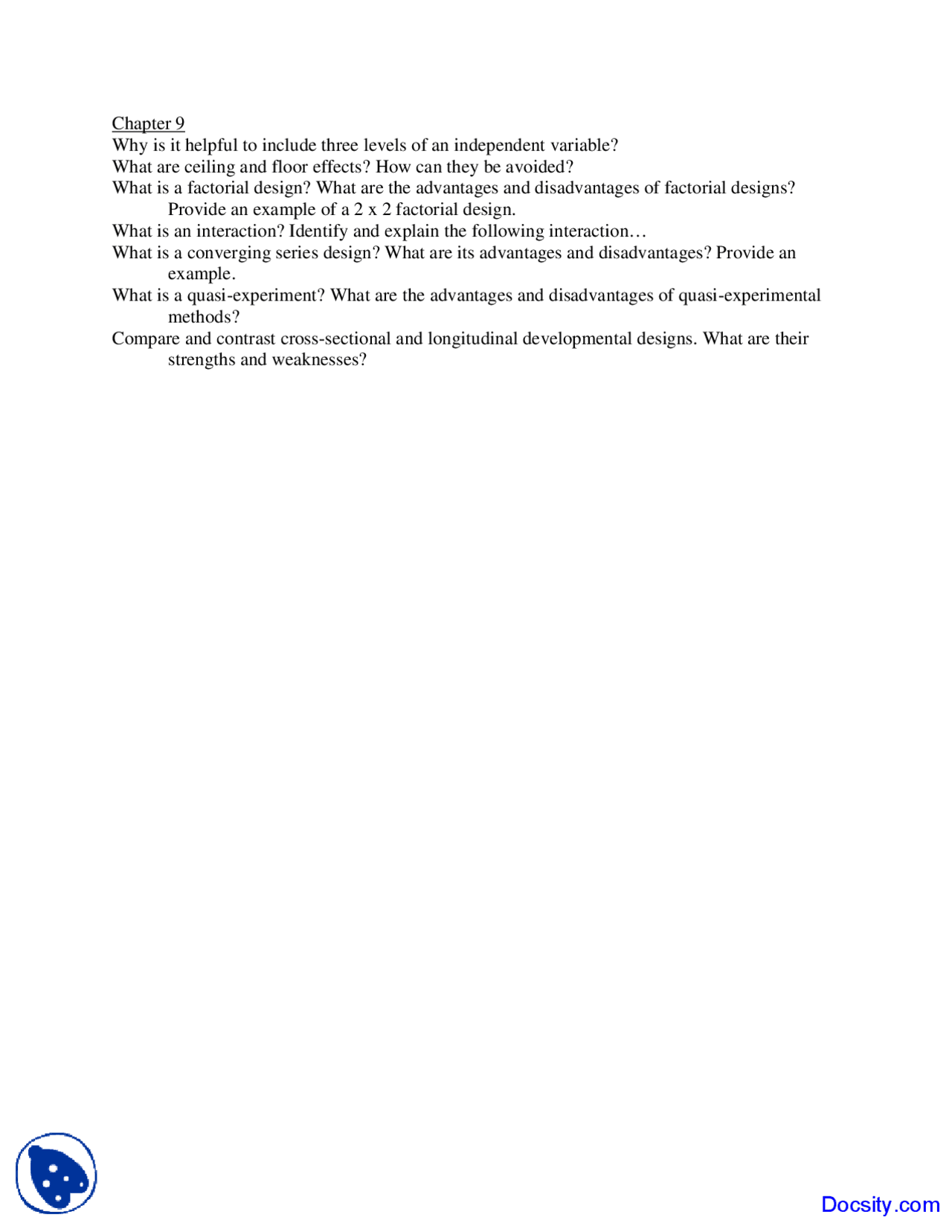 Quasi Experiment Cognitive Processes Quiz Docsity