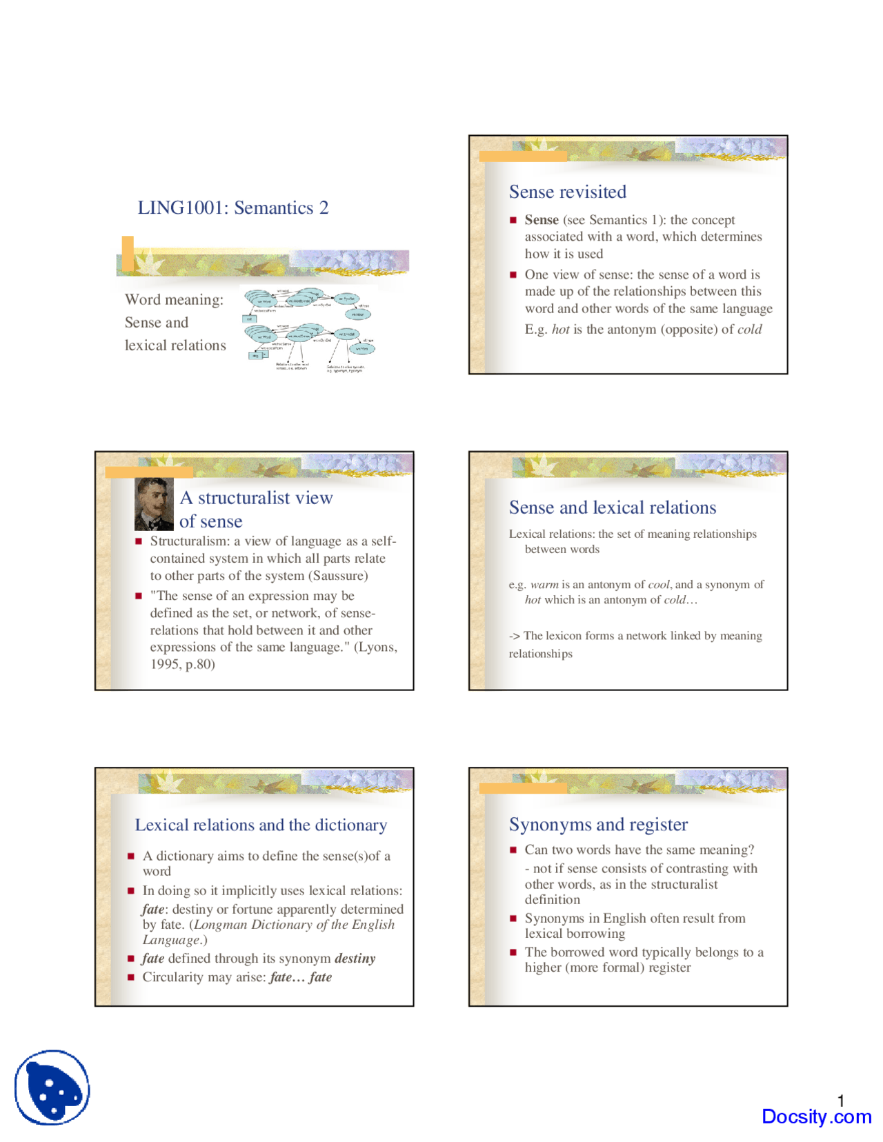 Semantics Sense And Lexical Relations Introduction To Linguistics Lecture Slides Slides