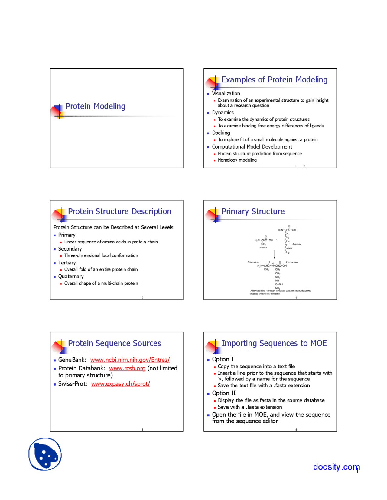 Protein Modeling Chemical Modeling Lecture Slides Docsity
