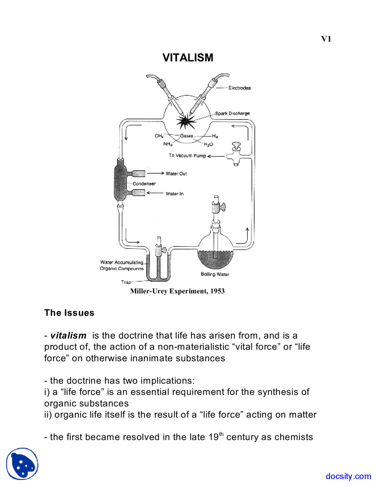 Vitalism The Evolution Of Chemical Thought Lecture Notes Docsity