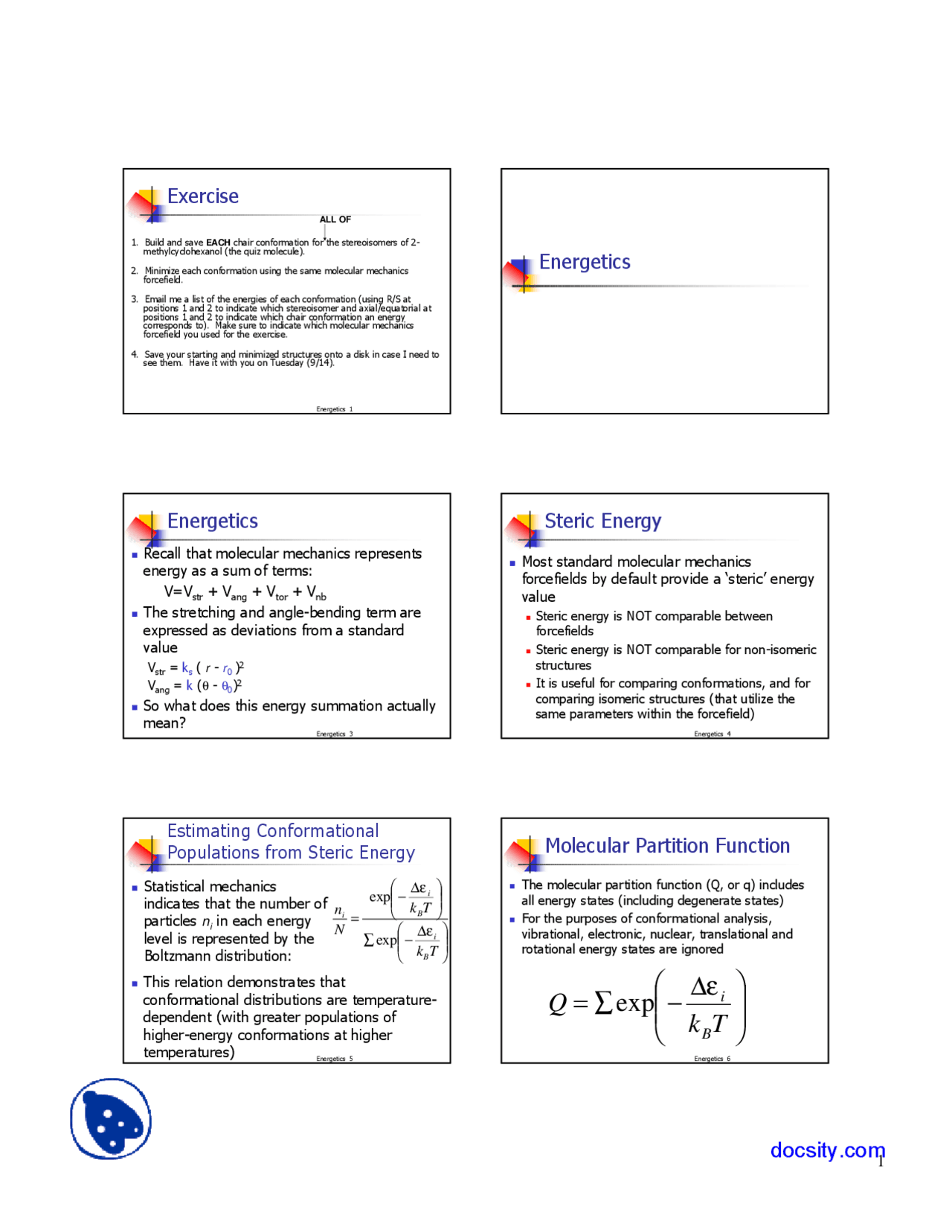 Energetics Chemical Modeling Lecture Slides Docsity