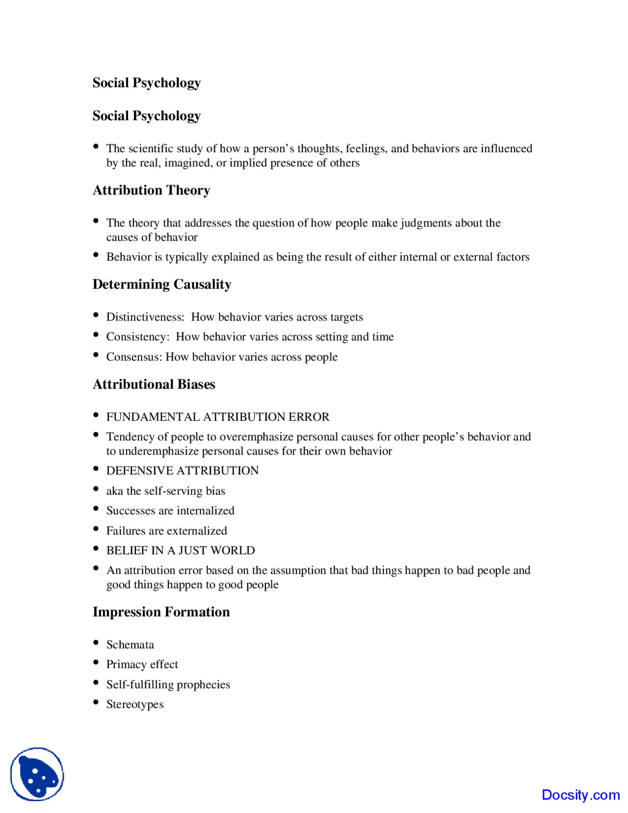 Social Psychology - Fundamentals of Psychology - Lecture Notes - Docsity