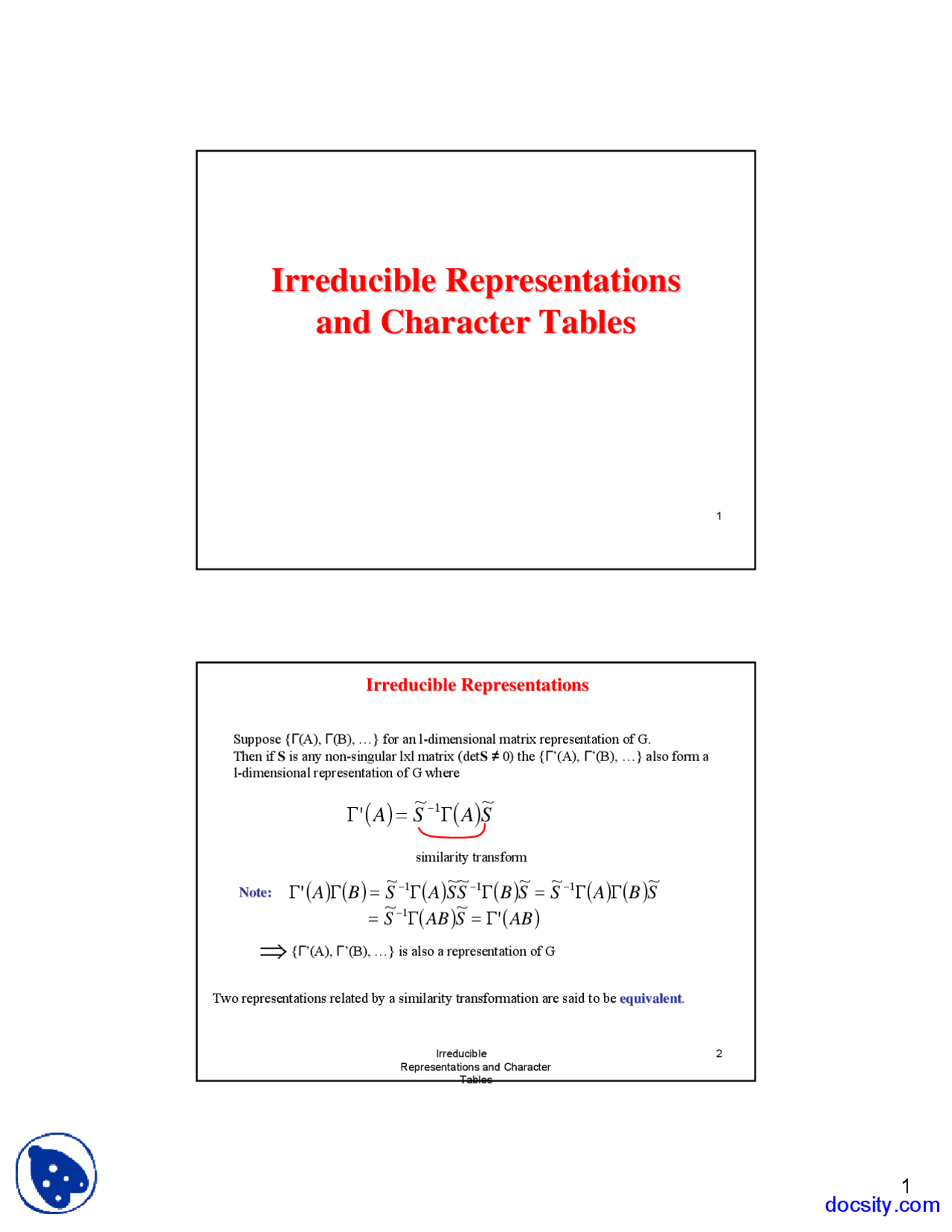 Irreducible Representations and Character Tables - Symmetry and Chemical Application - Lecture ...