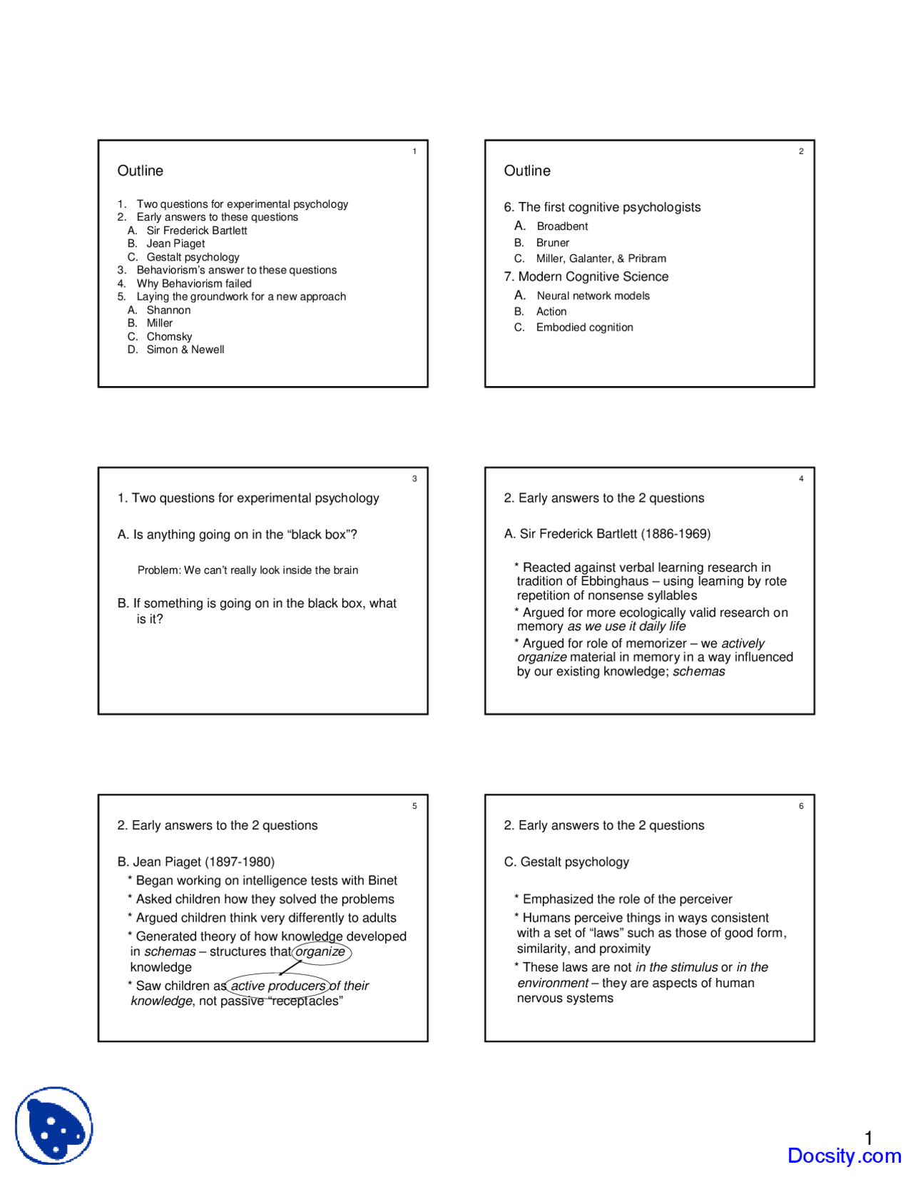 Experimental Psychology - History Psychology - Lecture Slides - Docsity