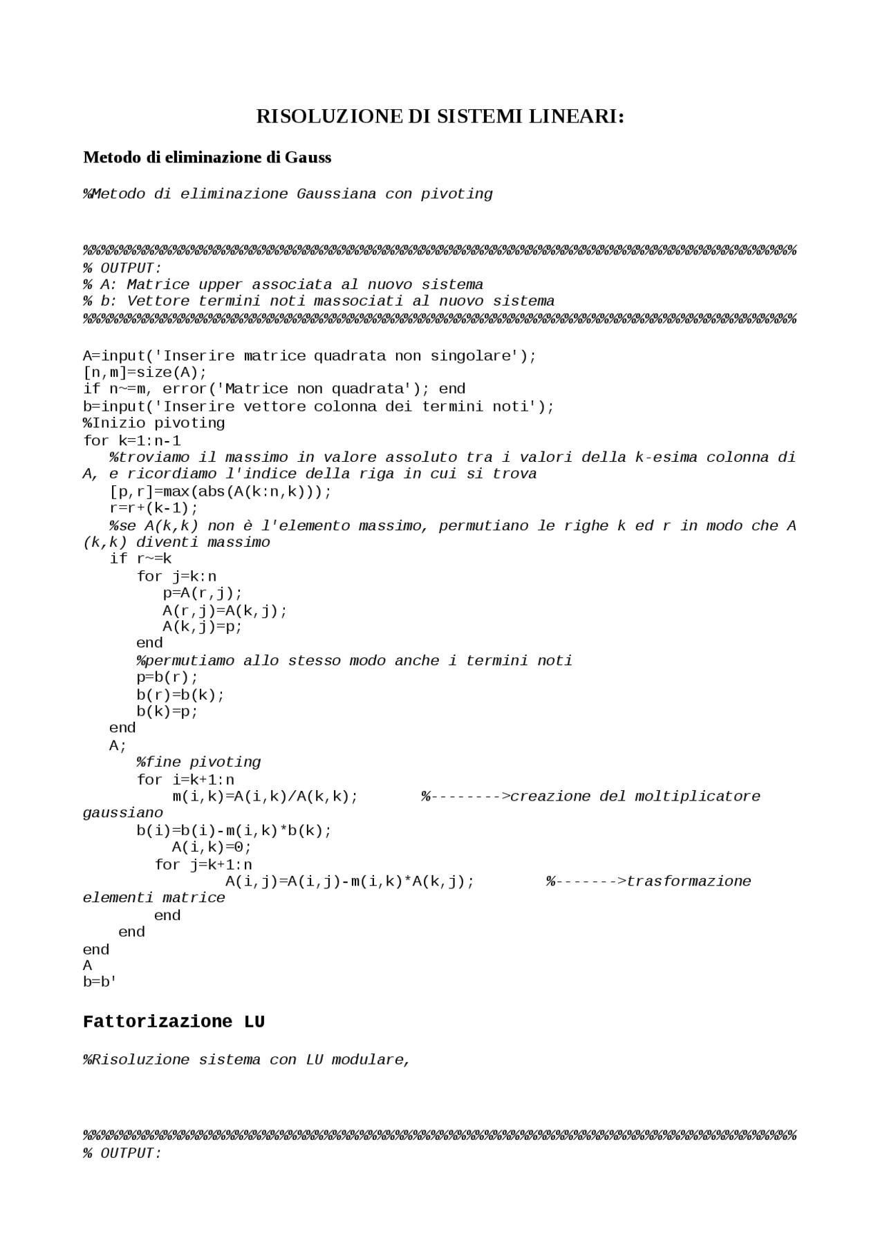 Listati in matlab - Relazione definitiva - Appunti di Modelli di programmazione matematica ...