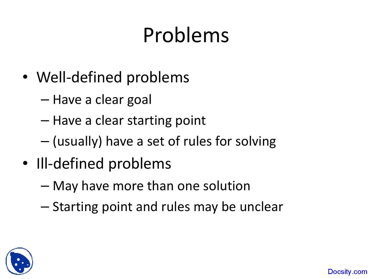 Problems Human Cognitive Processes Lecture Slides Docsity