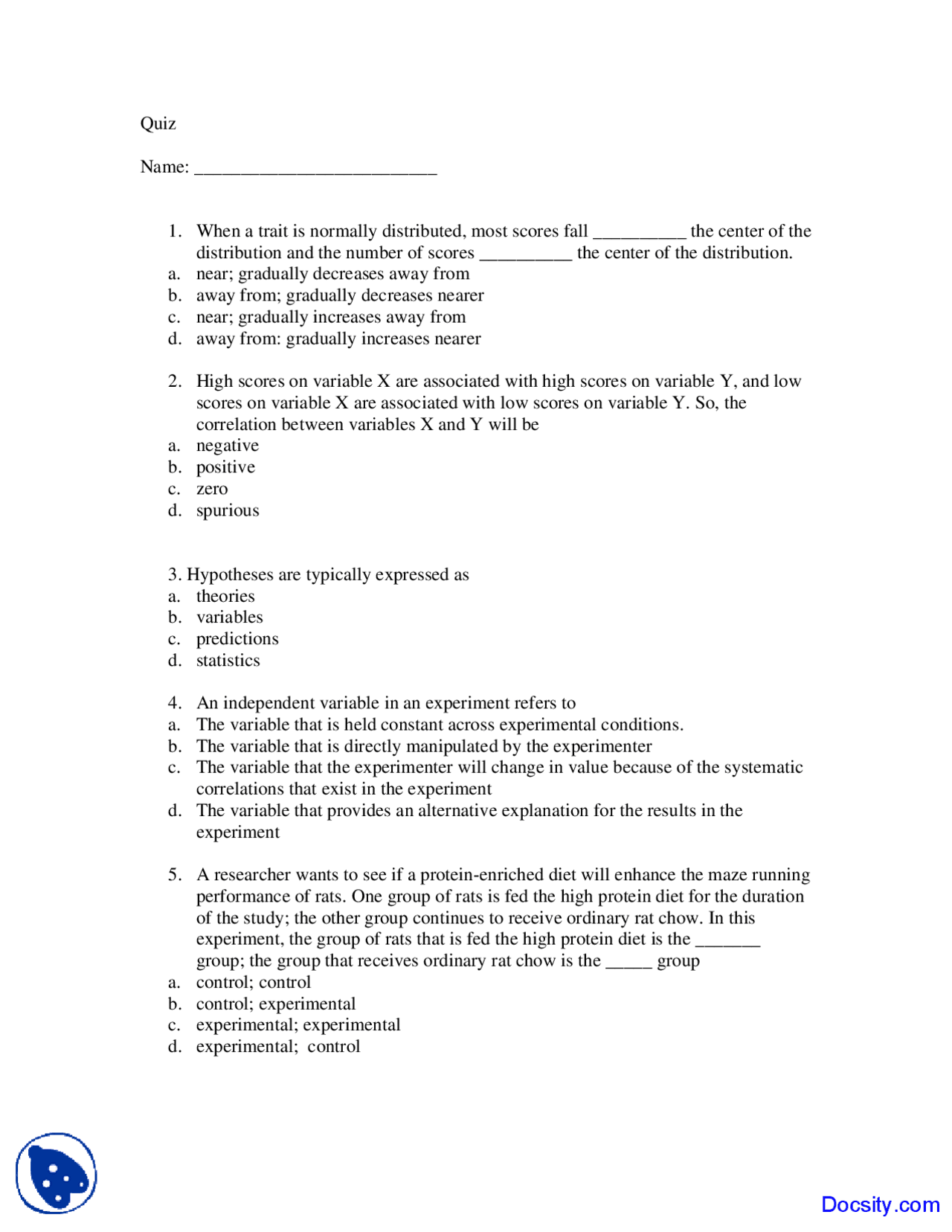 Scientific Enterprise General Psychology Quiz Docsity