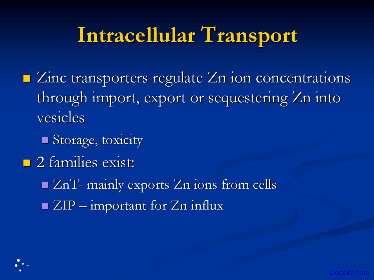 Zinc, Intracellular Transport - Nutrition - Lecture Slides - Docsity