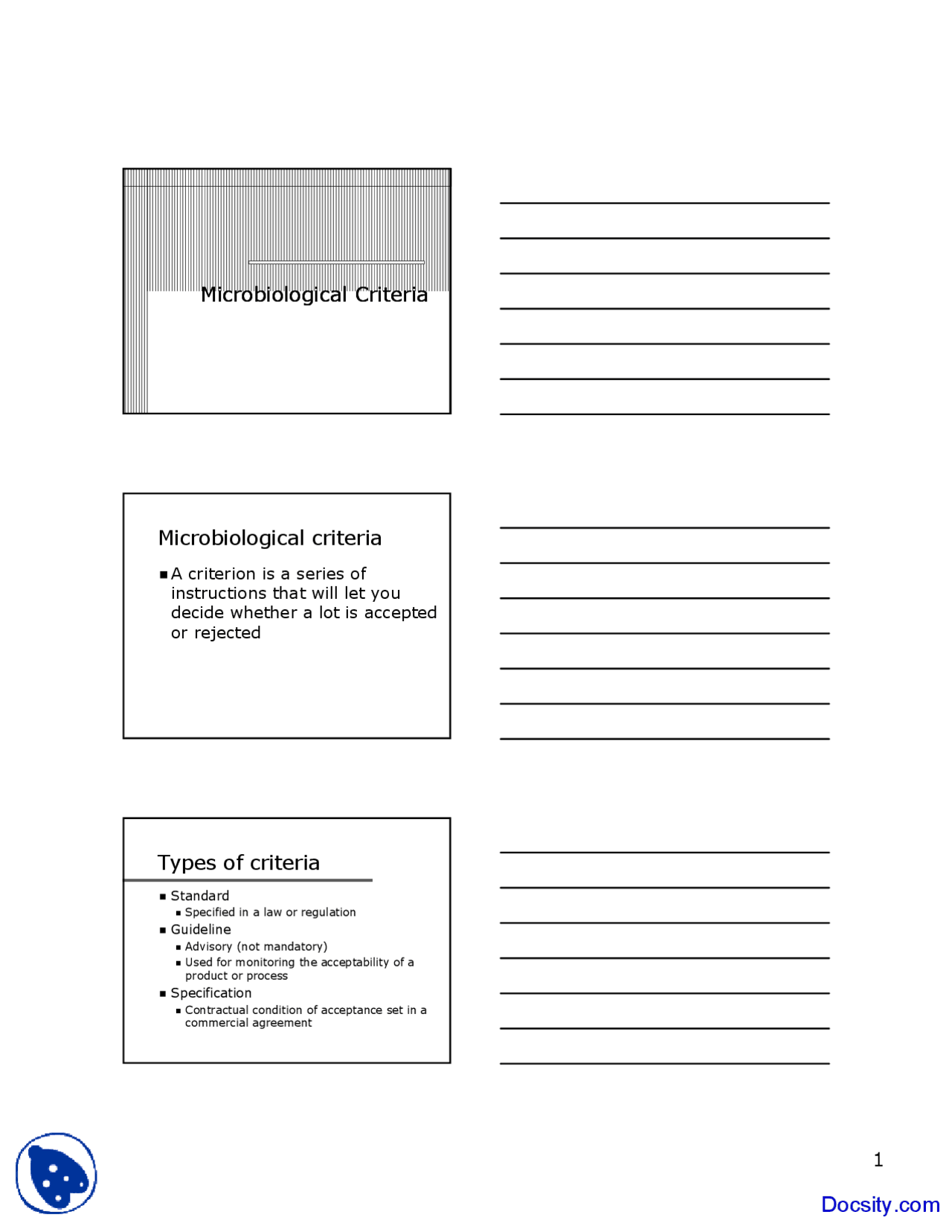 Microbiological Criteria Biology Lecture Slides Docsity