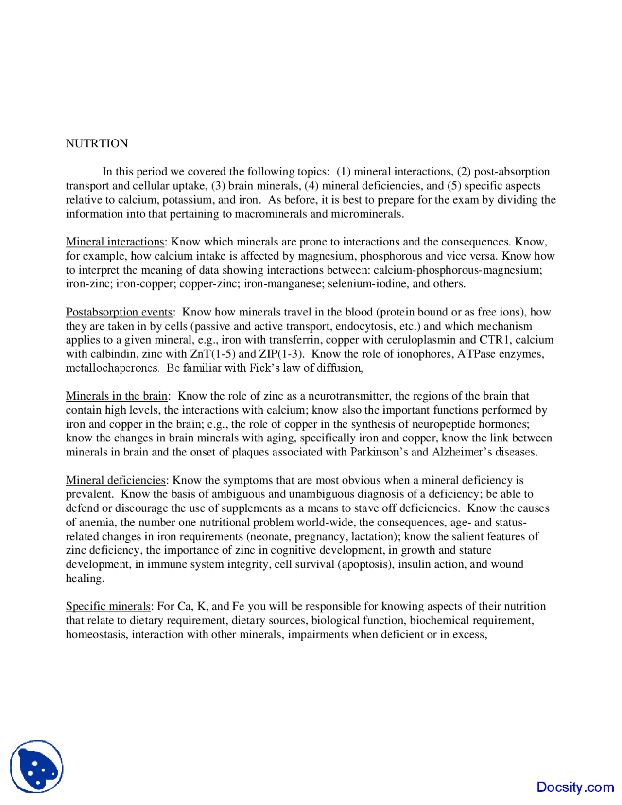 Nutrition Nutrition Lecture Notes Docsity