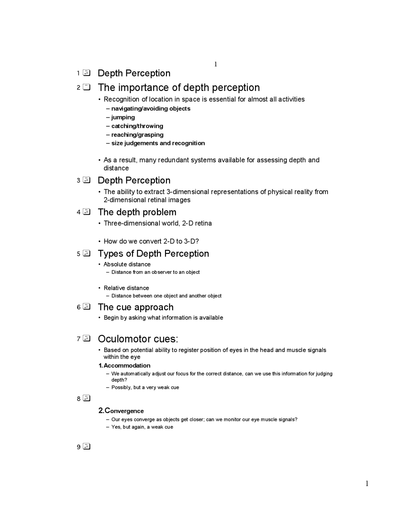 Depth Perception Introduction To Sensation And Perception Lecture Notes Docsity