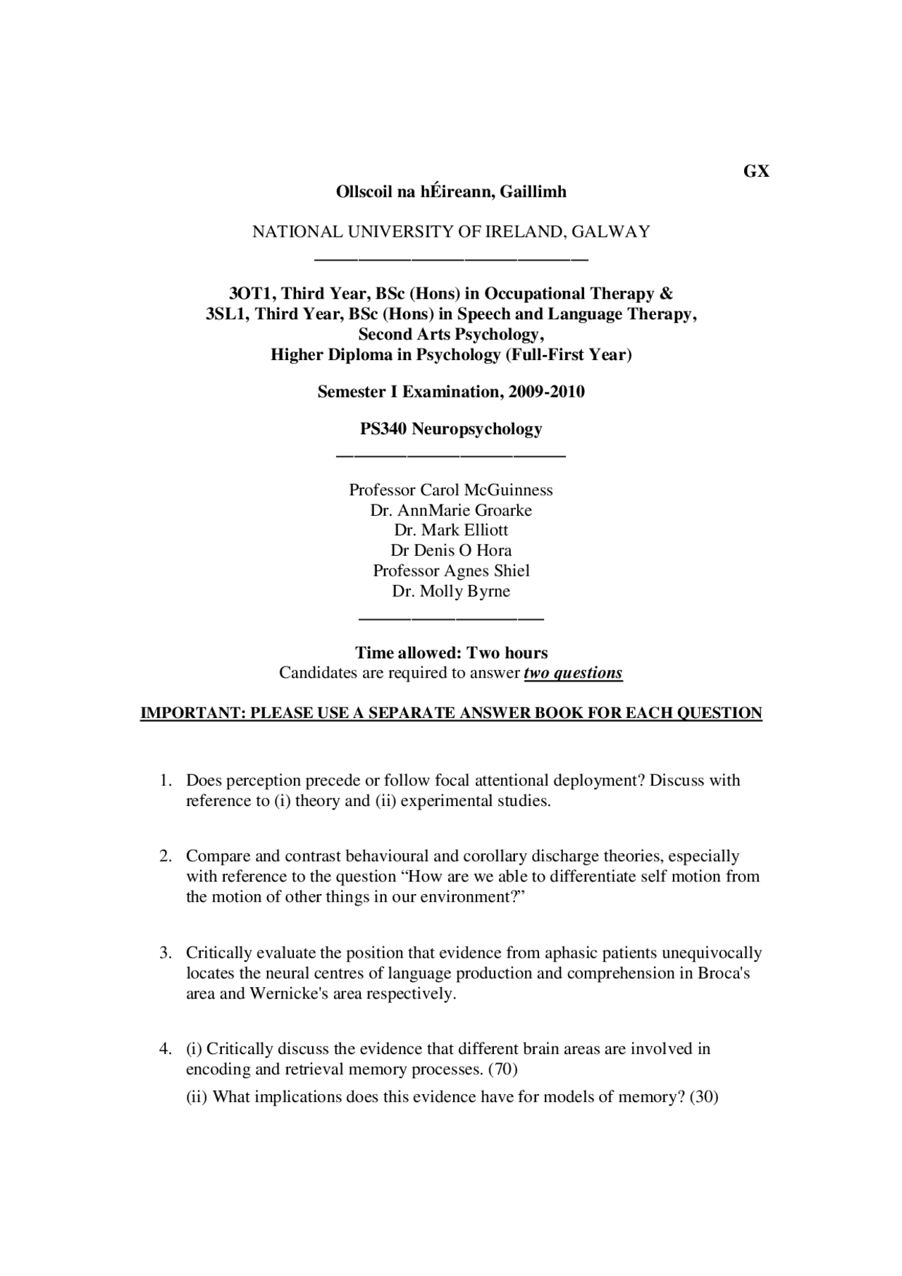 Models Of Memory Neuropsychology Exam Docsity