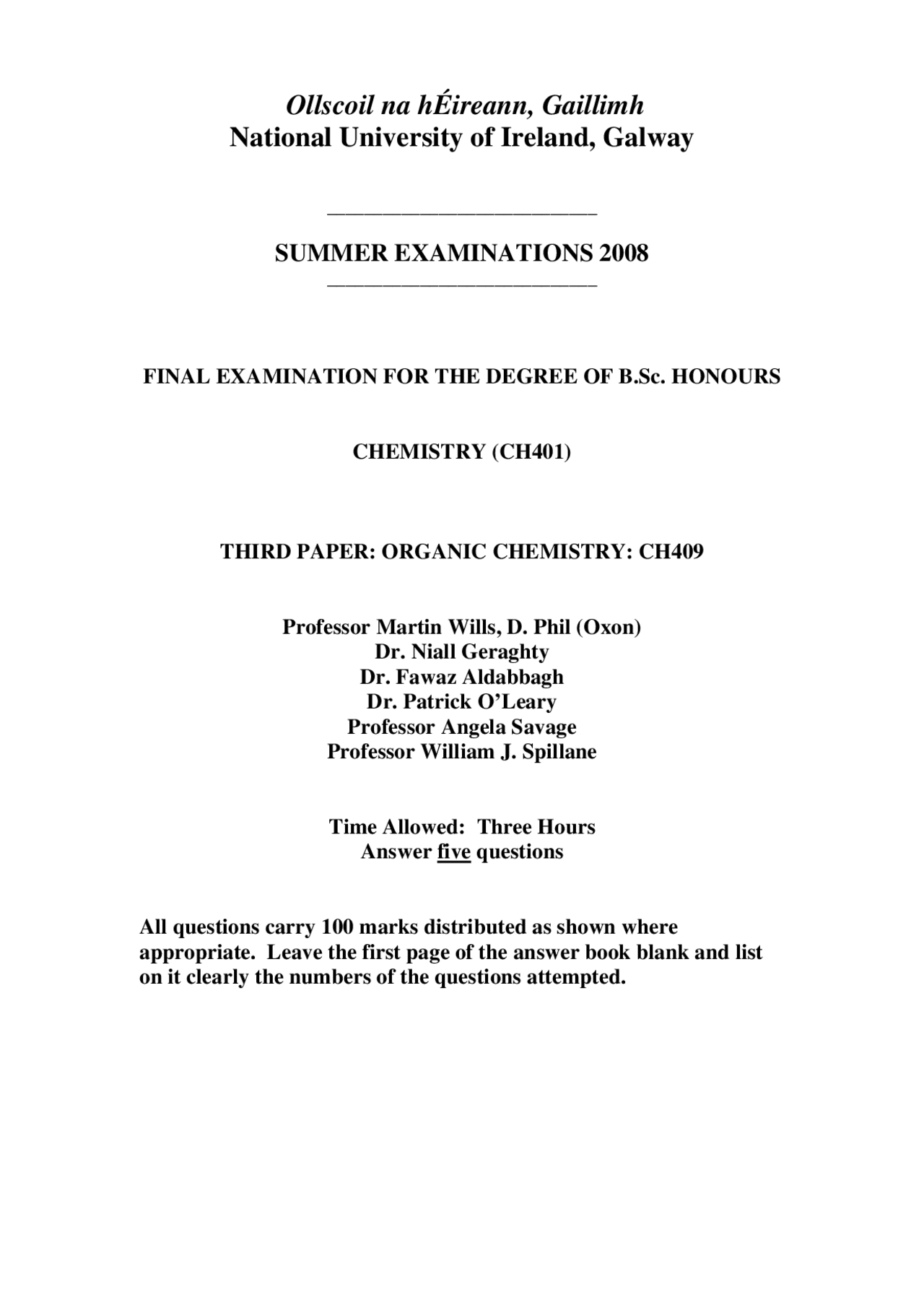 Chemical Structure Chemistry Exam Paper Docsity