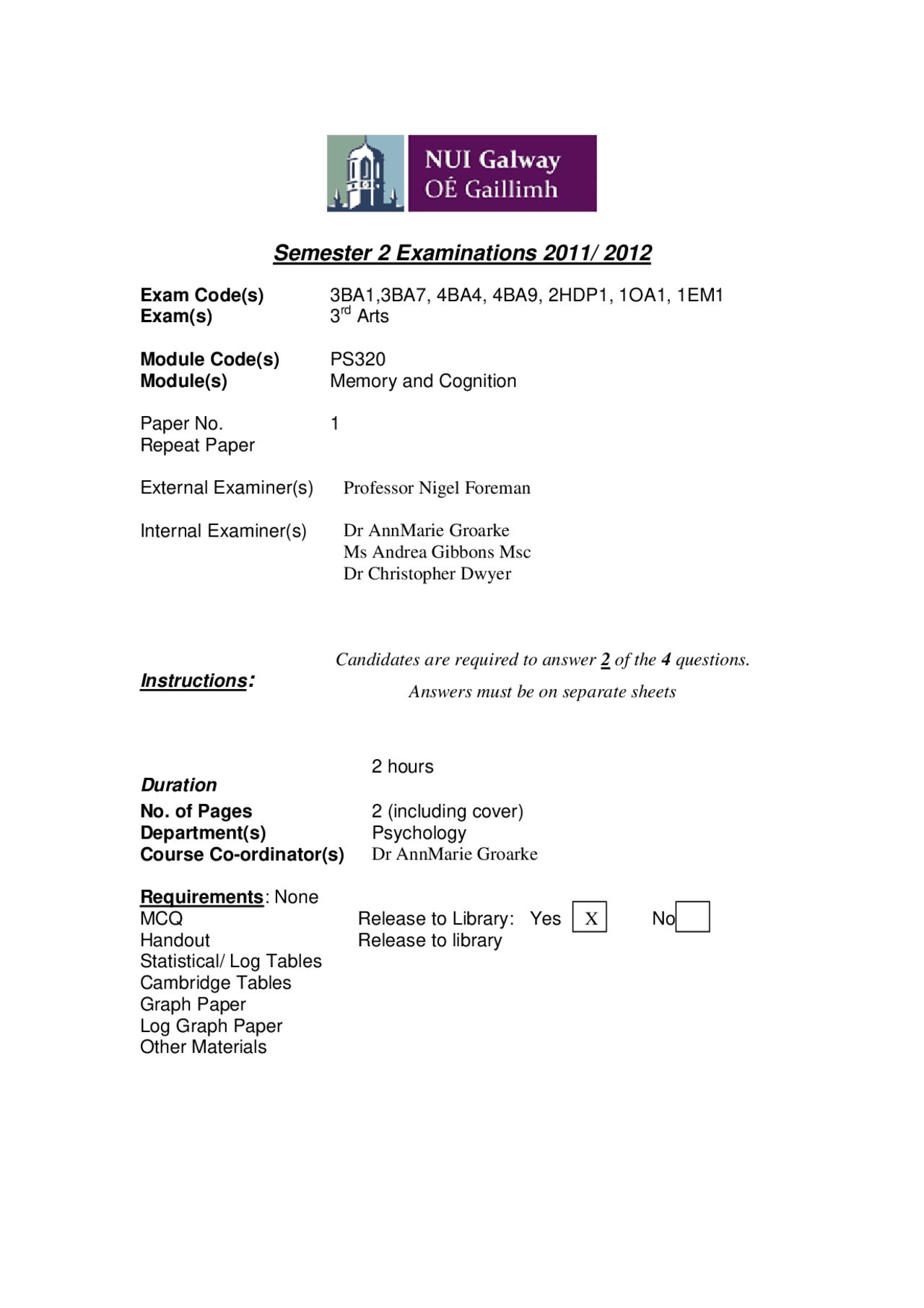 Personality Traits Memory And Cognition Exam Docsity