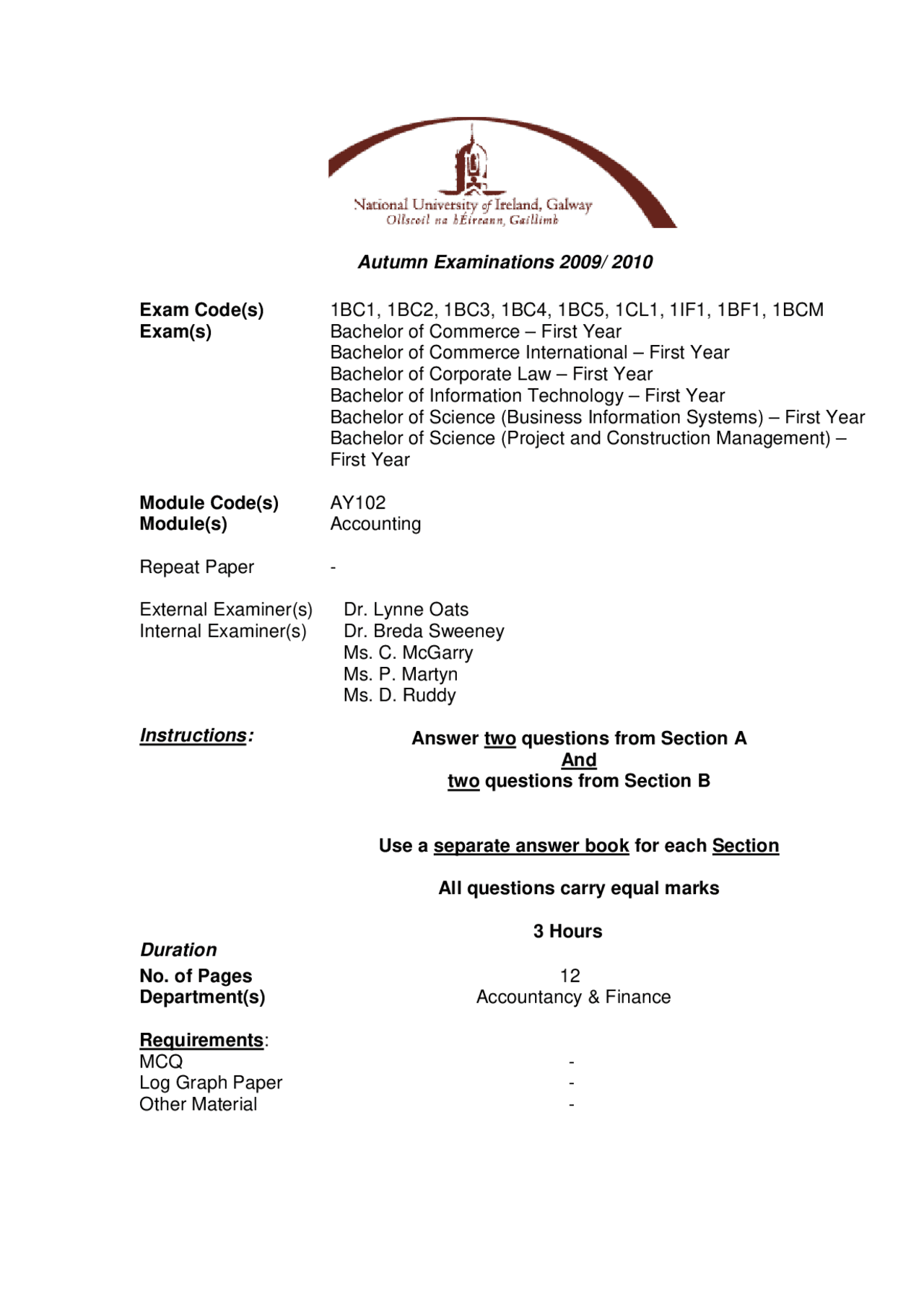 Statement of Financial Position - Introduction to Accounting - Exam ...