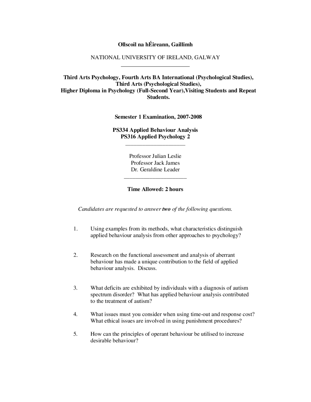 Approaches To Psychology Applied Behaviour Analysis Exam Docsity