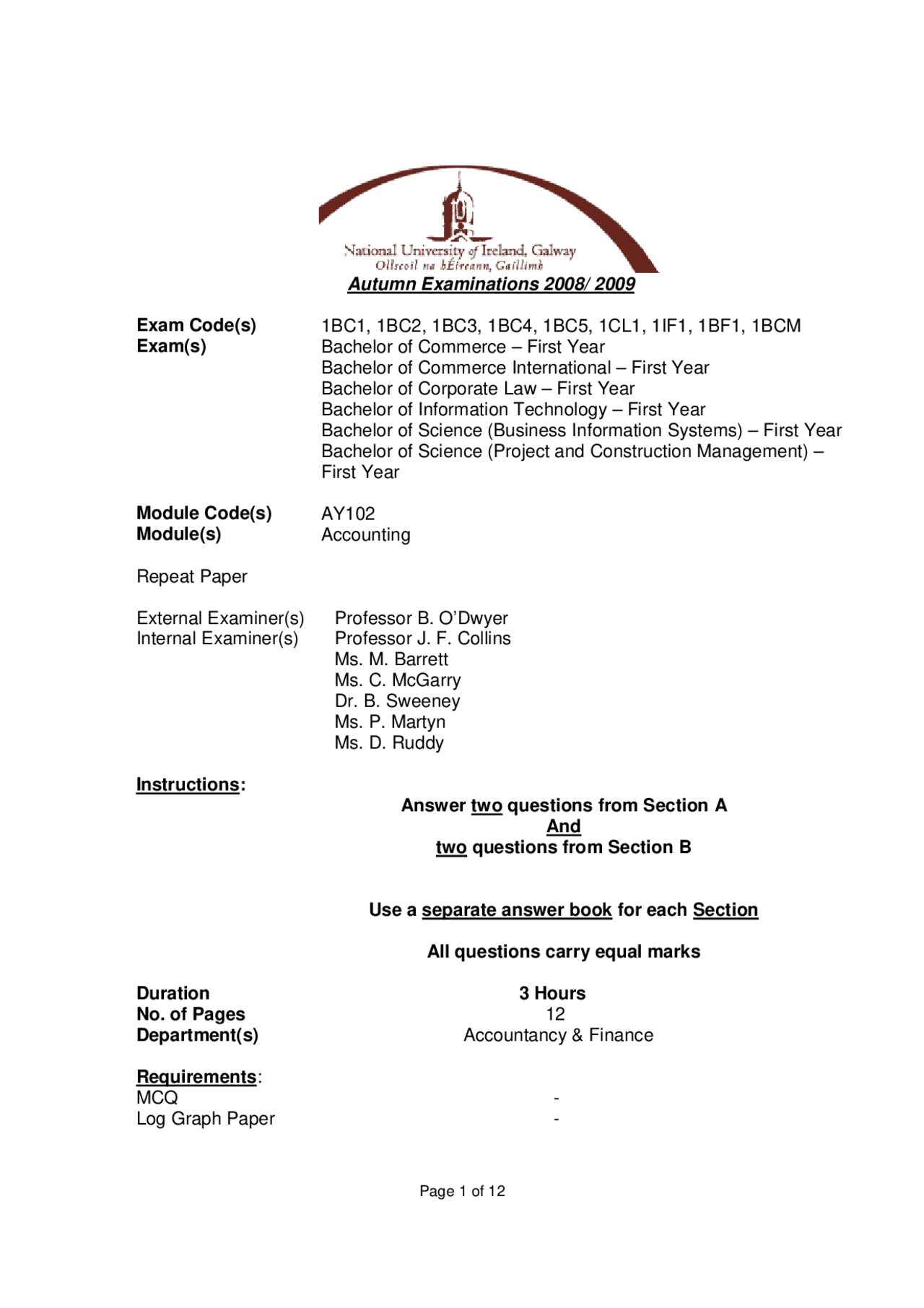 Acid Test Ratio - Introduction to Accounting - Exam - Docsity