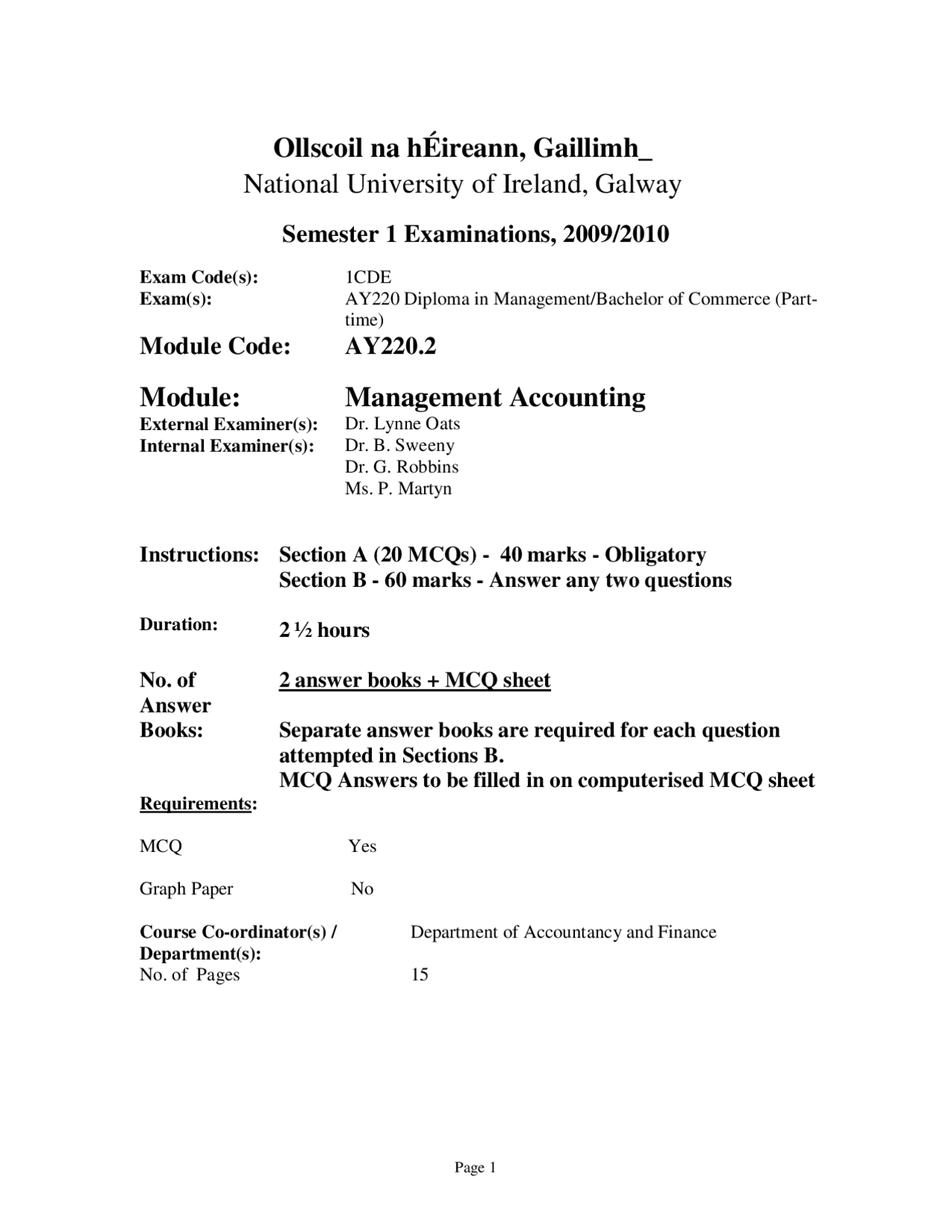 Cost Object Management Accounting Exam Docsity