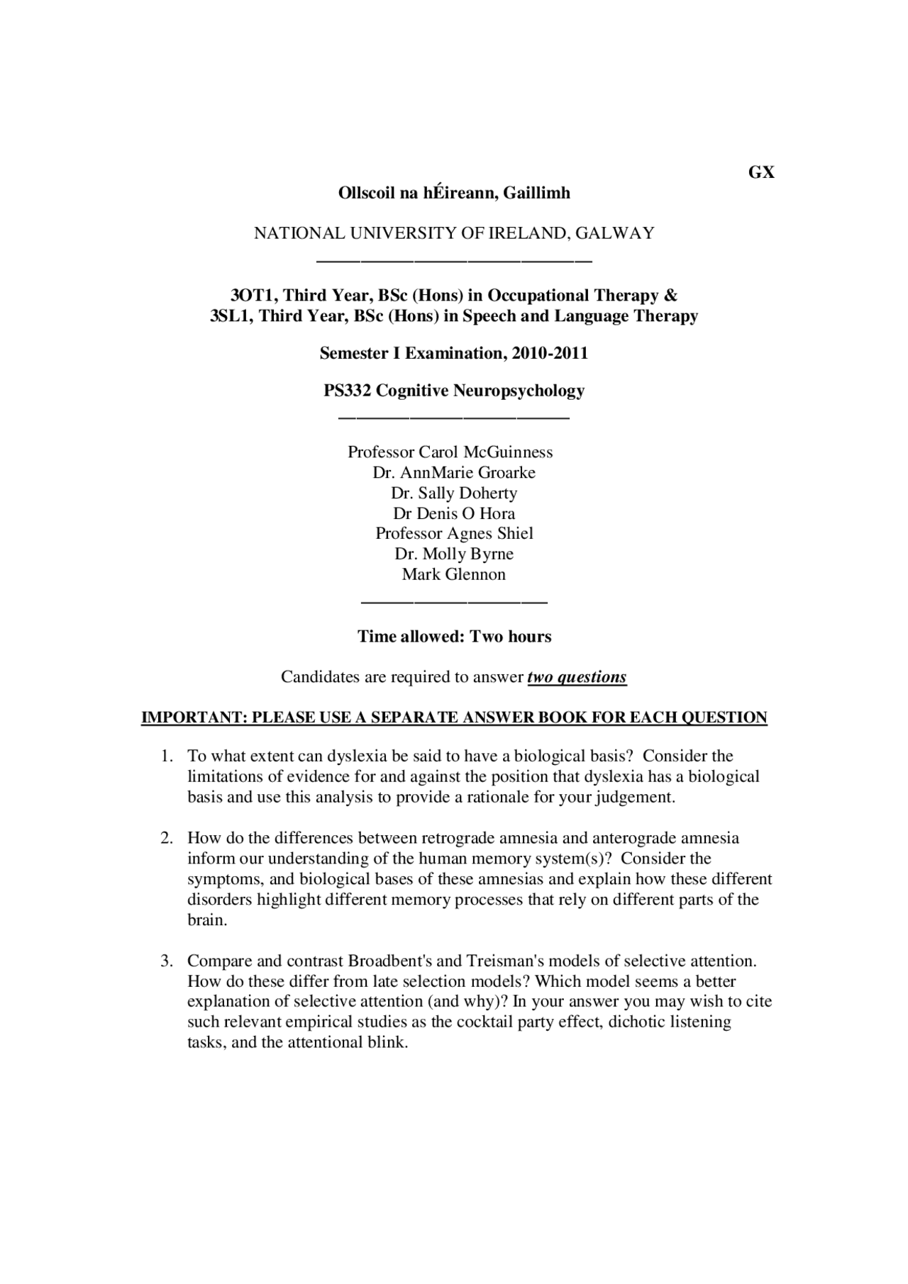 Retrograde Amnesia Cognitive Neuropsychology Exam Docsity