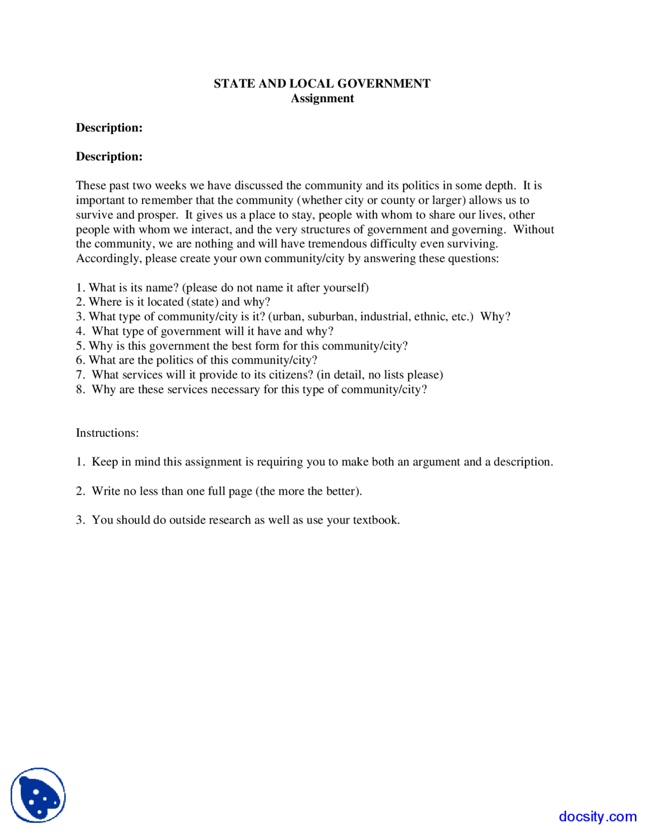 Community State And Local Government Assignments Docsity