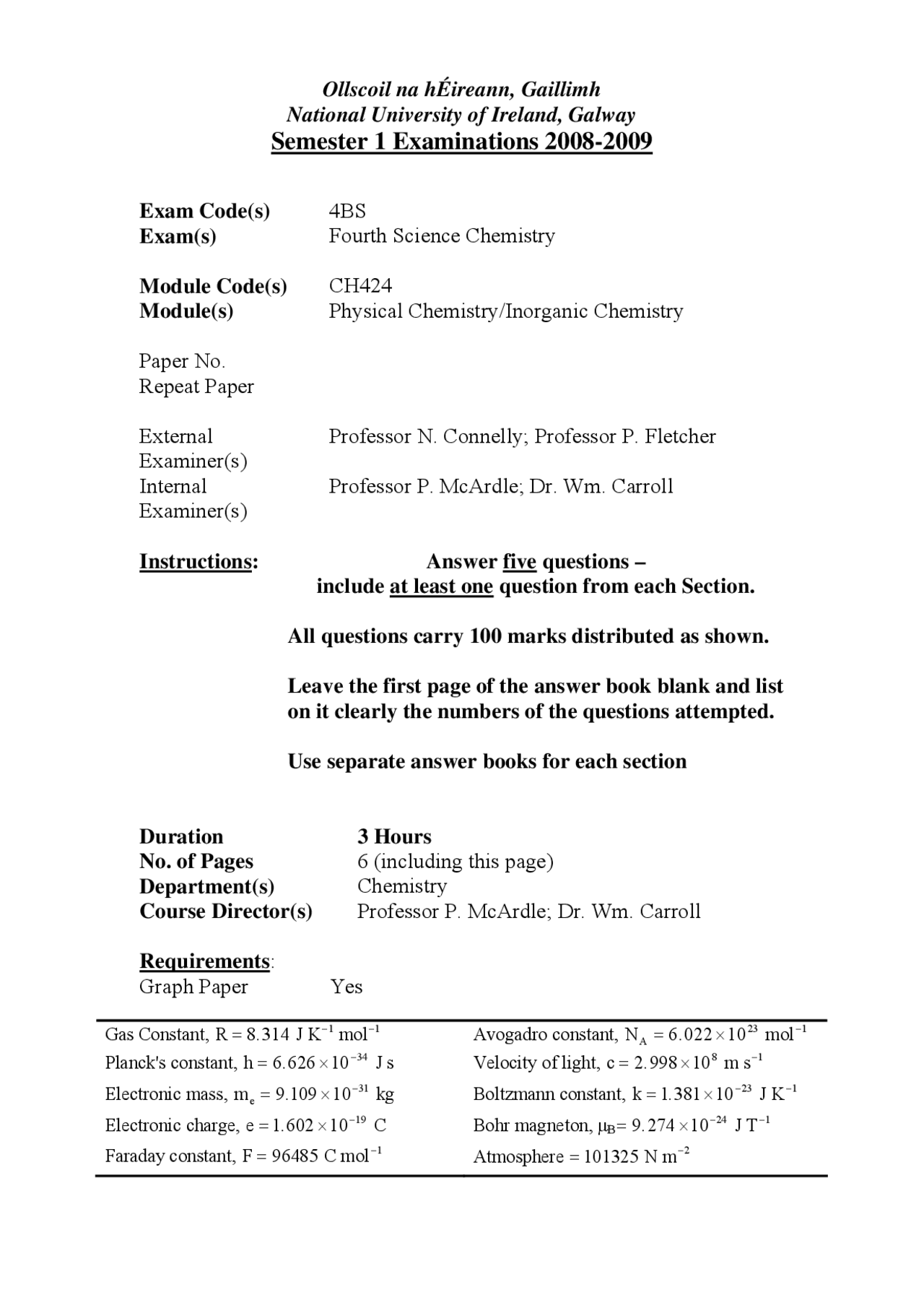 Basic Principle - Physical Chemistry - Exam - Docsity