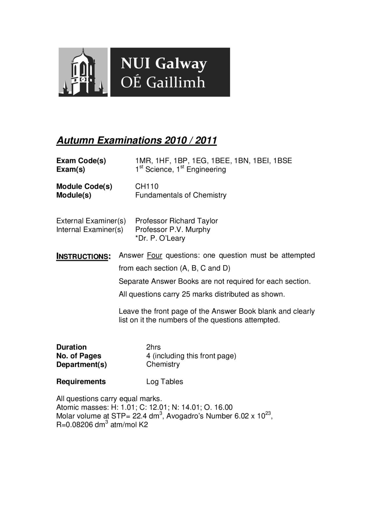 Molecular Mass Fundamentals Of Chemistry Exam Docsity