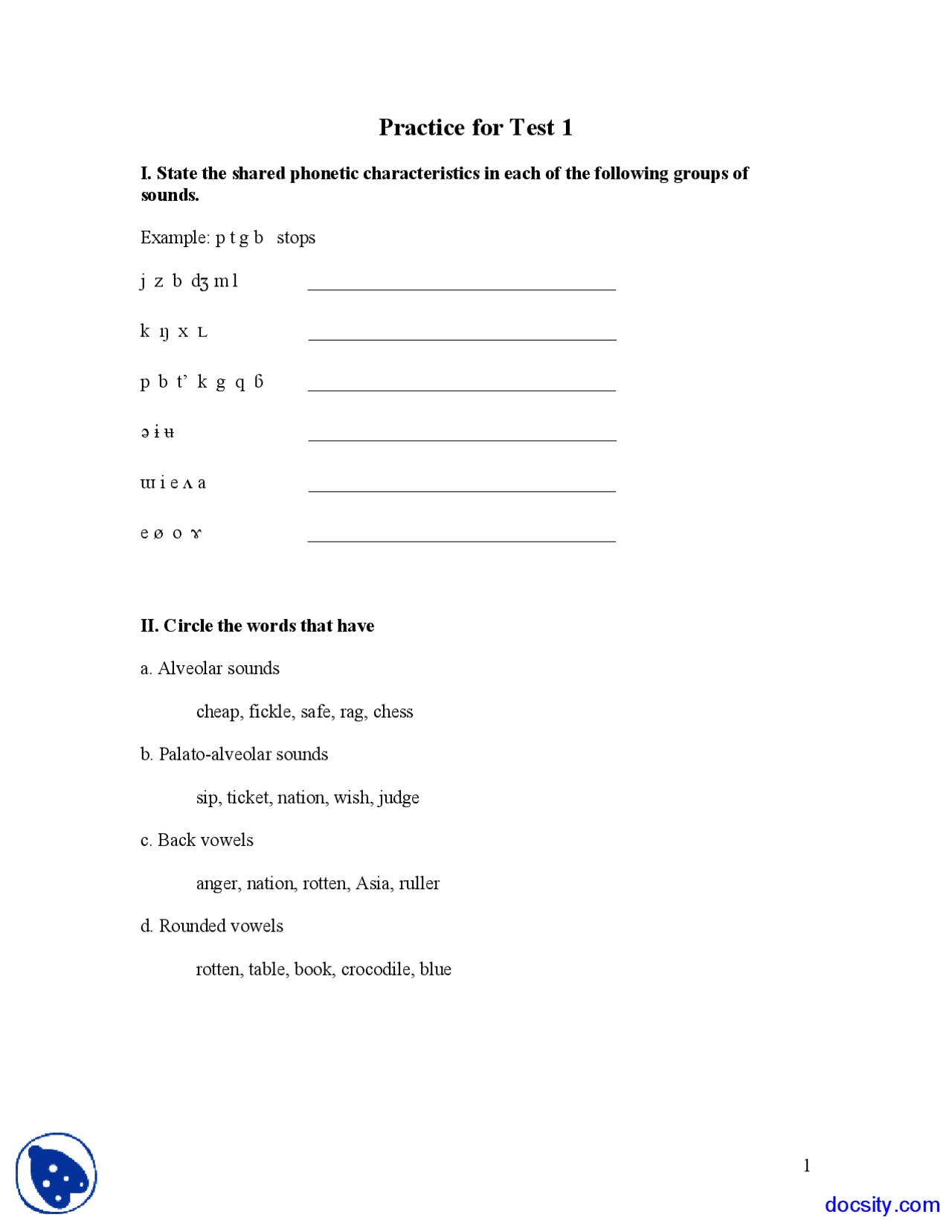 Phonetic Characteristics - Introduction to Phonetics - Quiz - Docsity