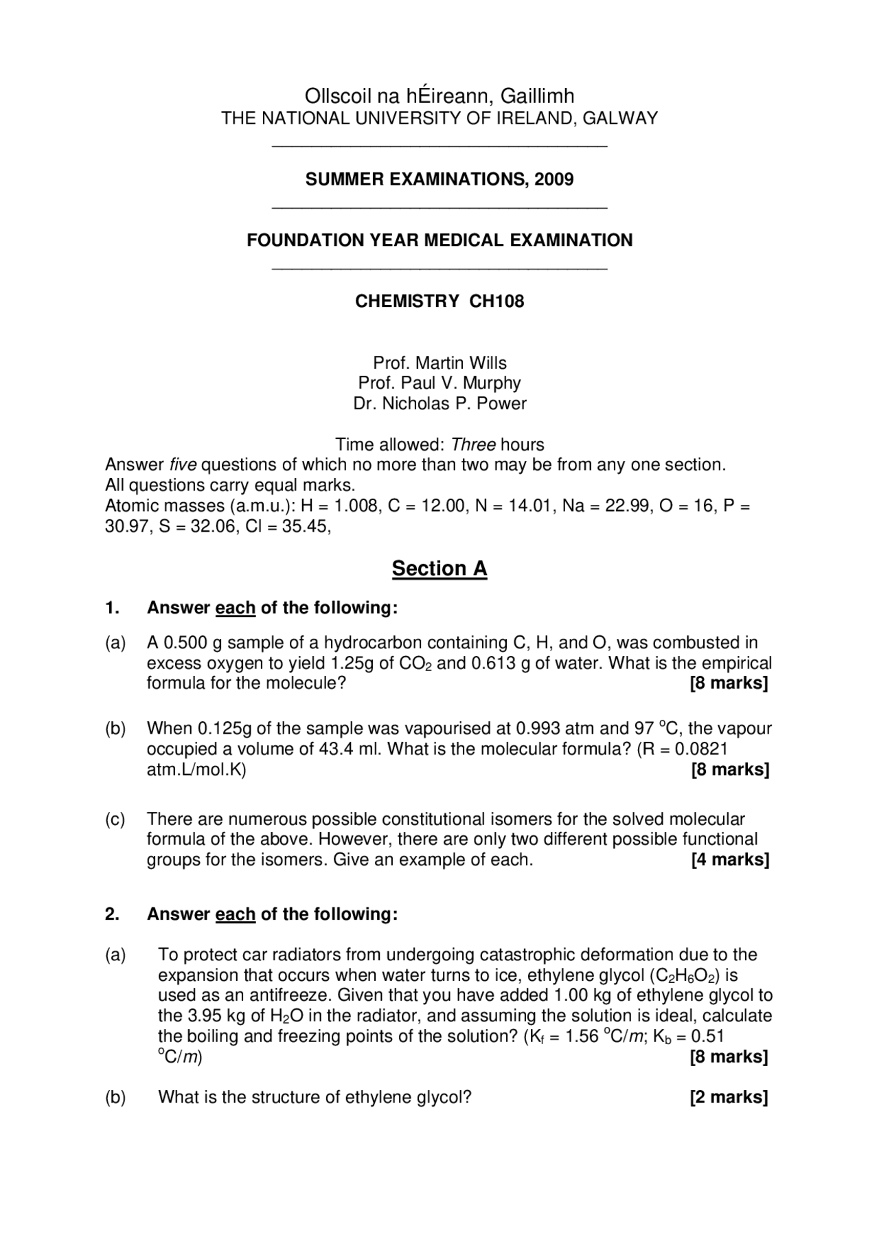 Vapourised - Chemistry - Exam - Docsity