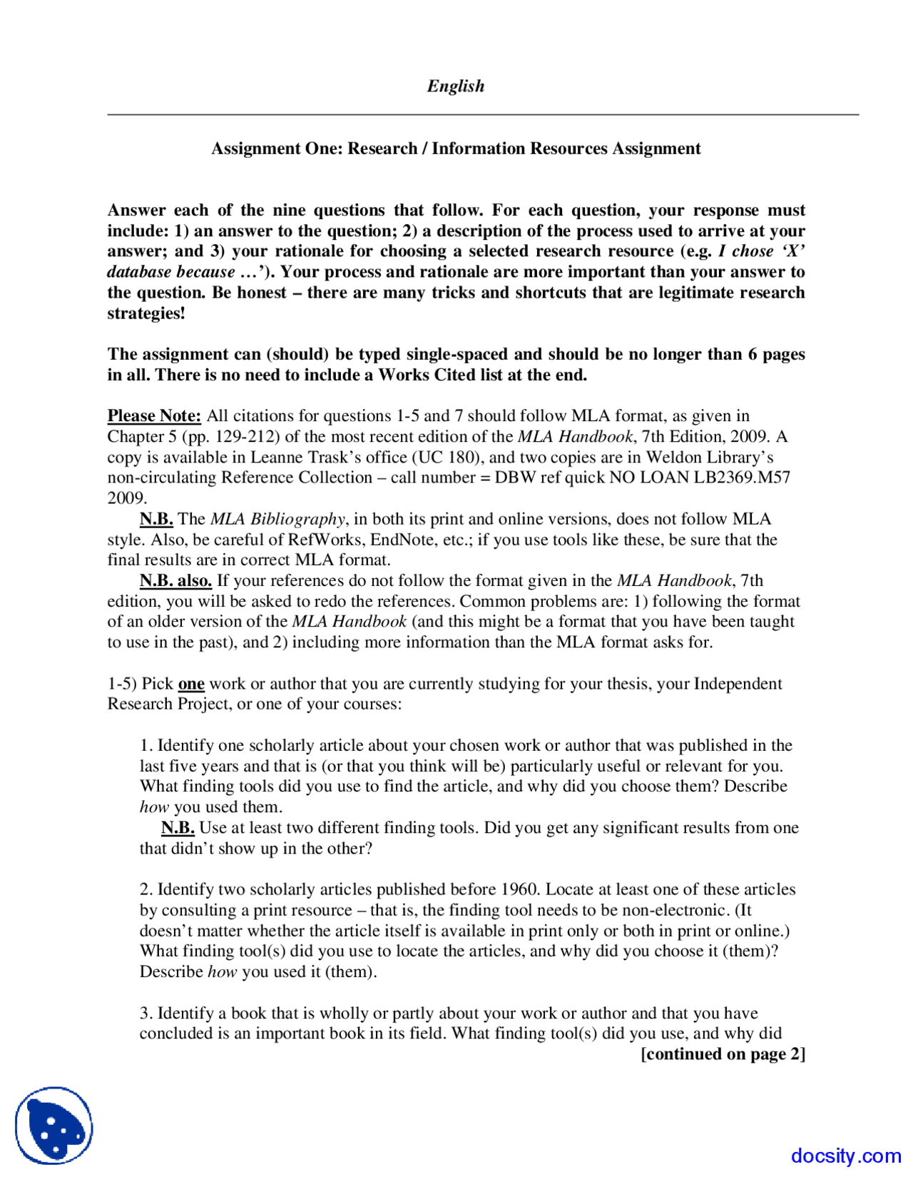 Location English Assignments Docsity