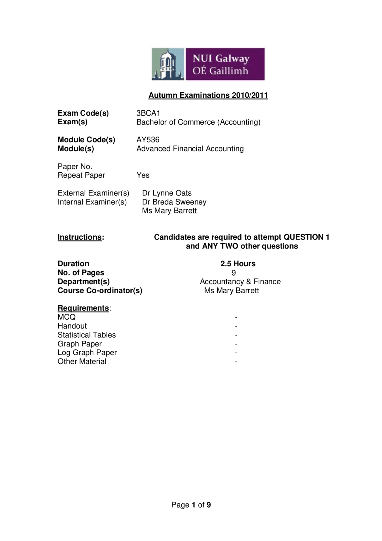 Income Statement - Advanced Financial Accounting - Exam - Docsity