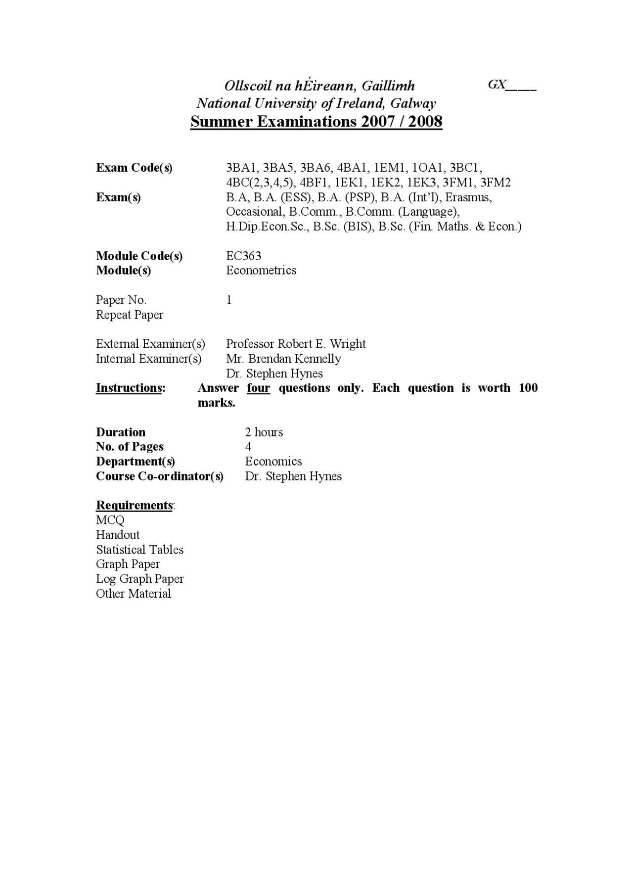 Linear Regression Model Introduction To Econometrics Exam Exams
